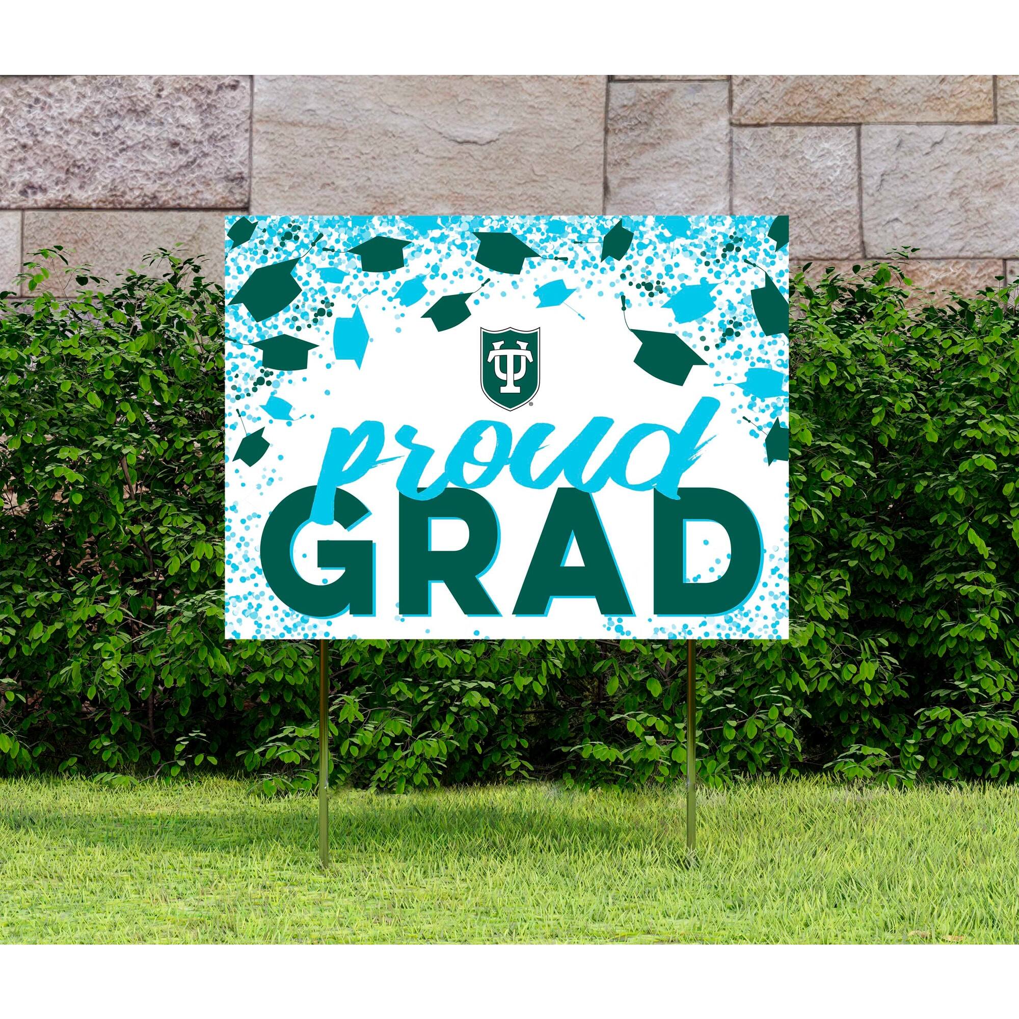 Jardine Tulane Green Wave 18" x 24" Proud Grad Yard Sign White ...