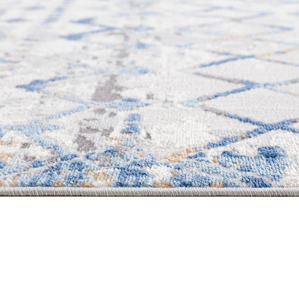 APRILSOUL Turkish Global Blue Cream Area Rug Machine Woven Medium Soft ...