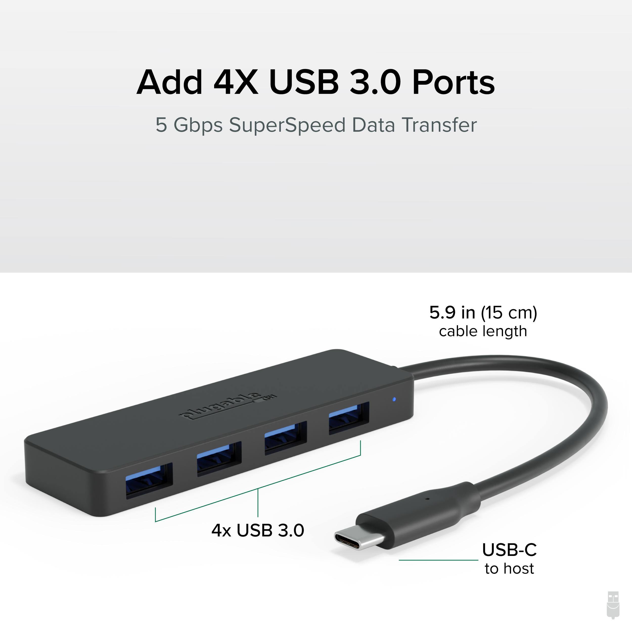 Plugable USB C to USB Adapter Hub, 4 Port USB 3.0 Hub, USB Splitter for ...