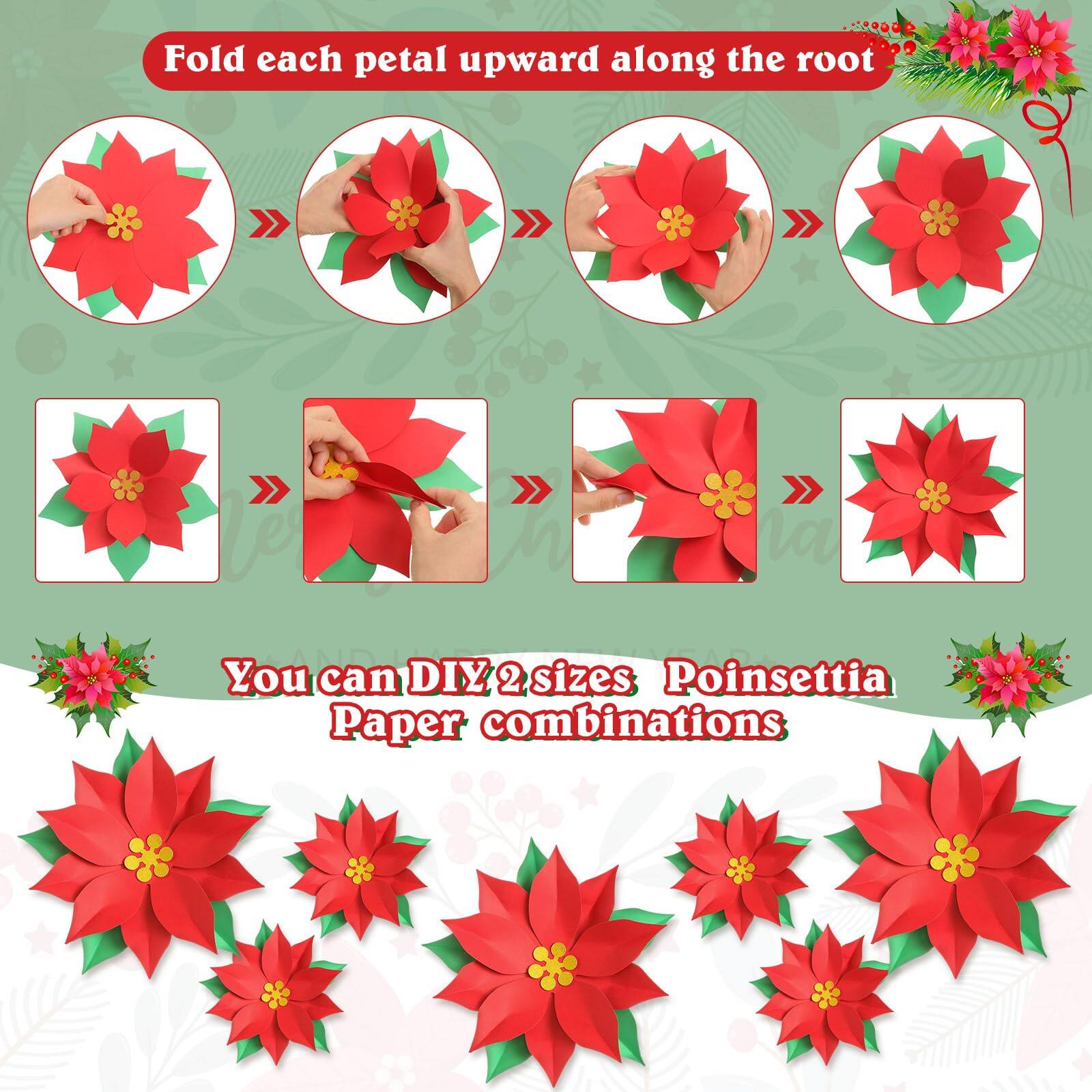 Paradigms Interiors 12 Christmas Poinsettia Paper Flower Decorations ...