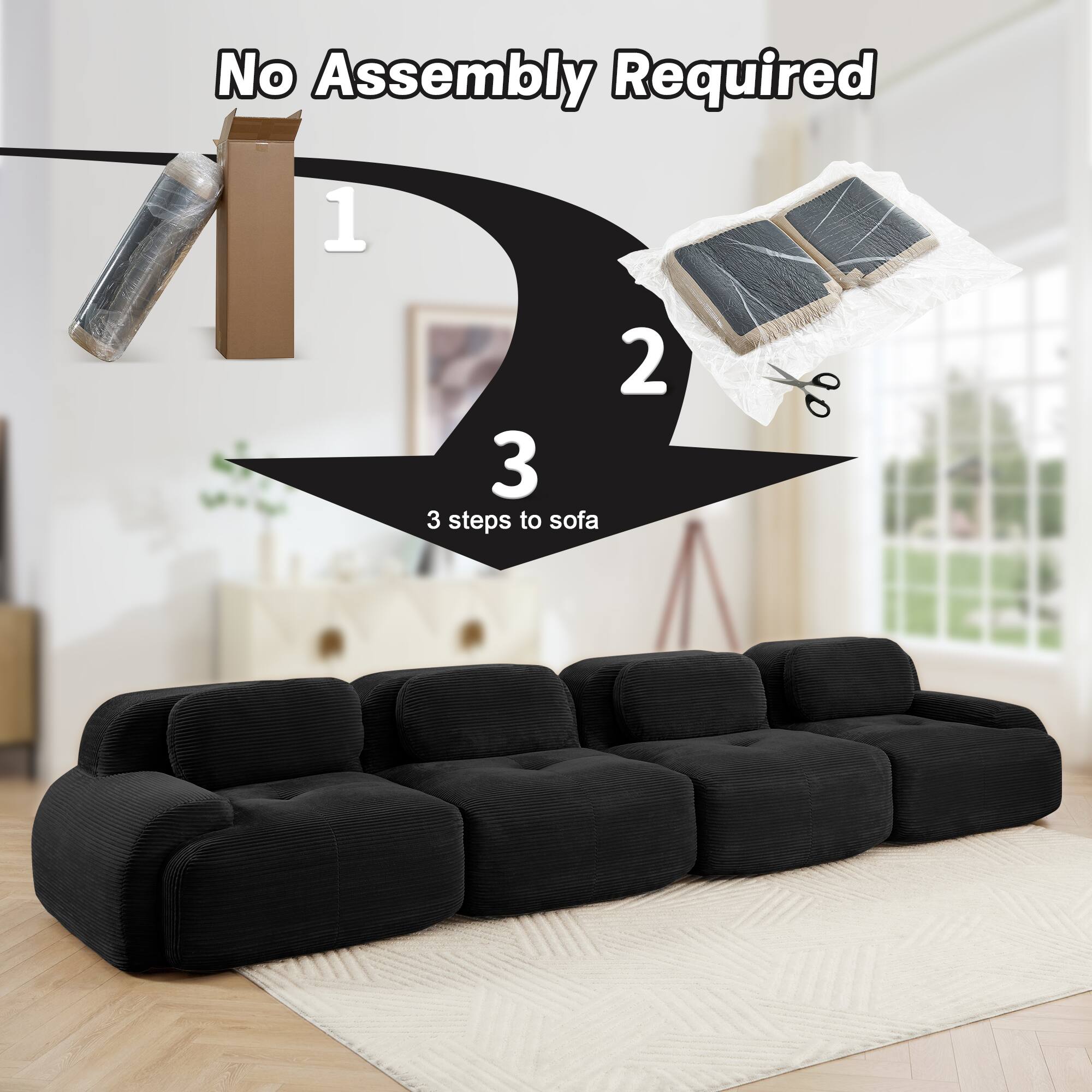 Aukfa 4 seats Modular Corduroy Sectional Sofa with Ergonomic Support ...