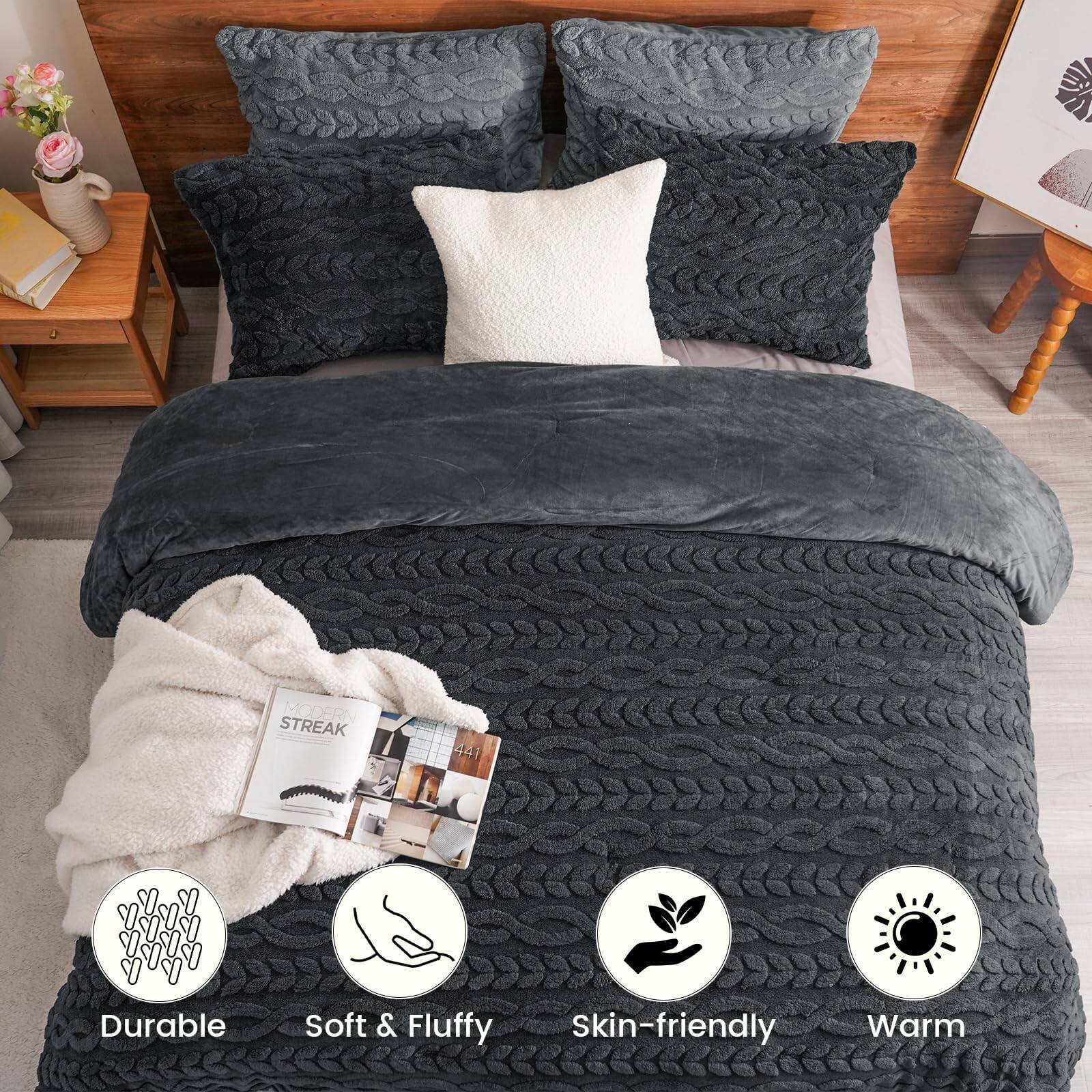 Dapper Styles Fluffy Sherpa Fleece King Comforter Set Warm Fuzzy Soft ...