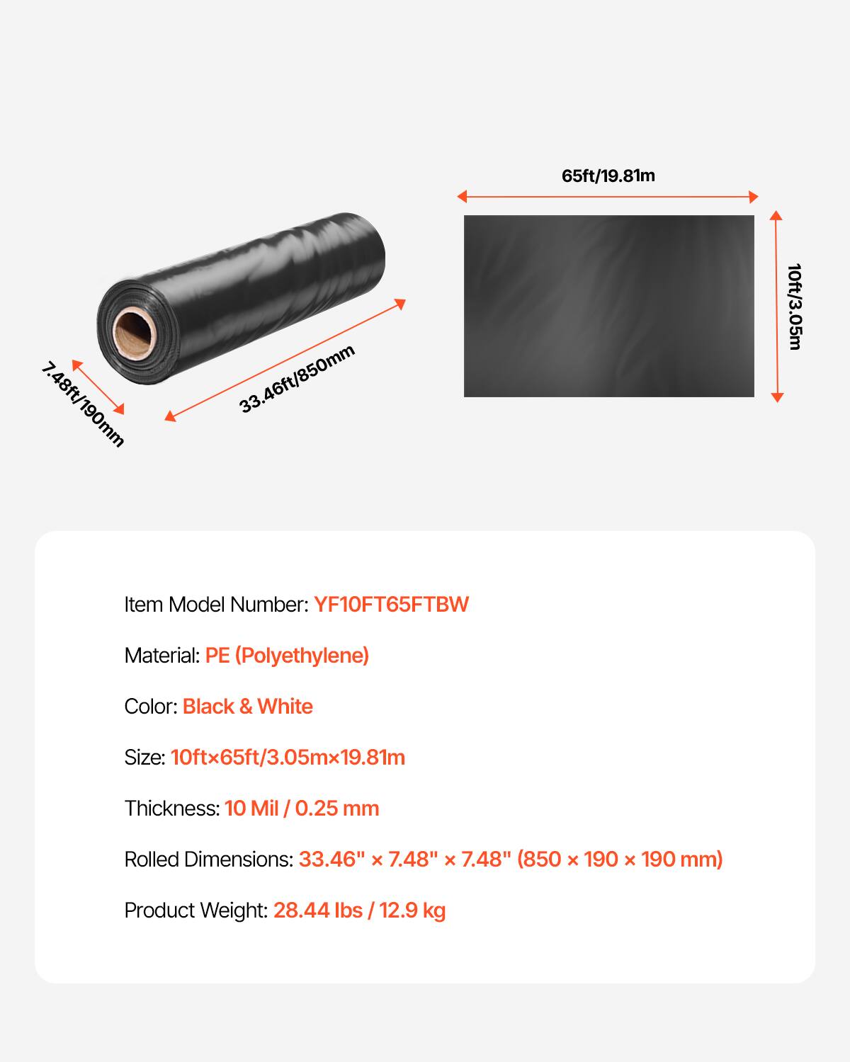 VEVOR 10 Mil Plastic Sheeting Heavy Duty 10' x 65', Thick Plastic ...