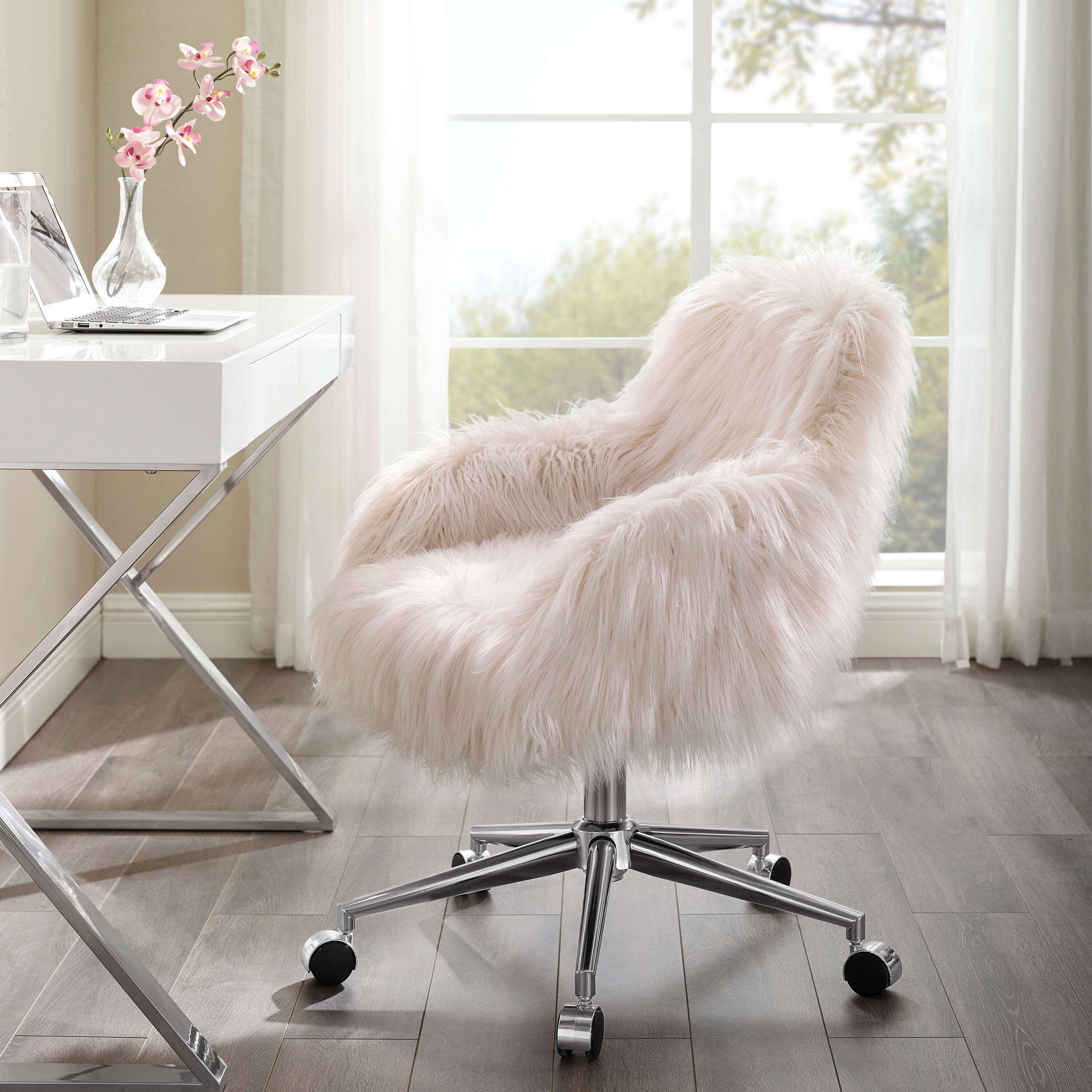 Linon Home Décor Diehm Faux Fur Adjustable Office Chair With Arms Pink ...