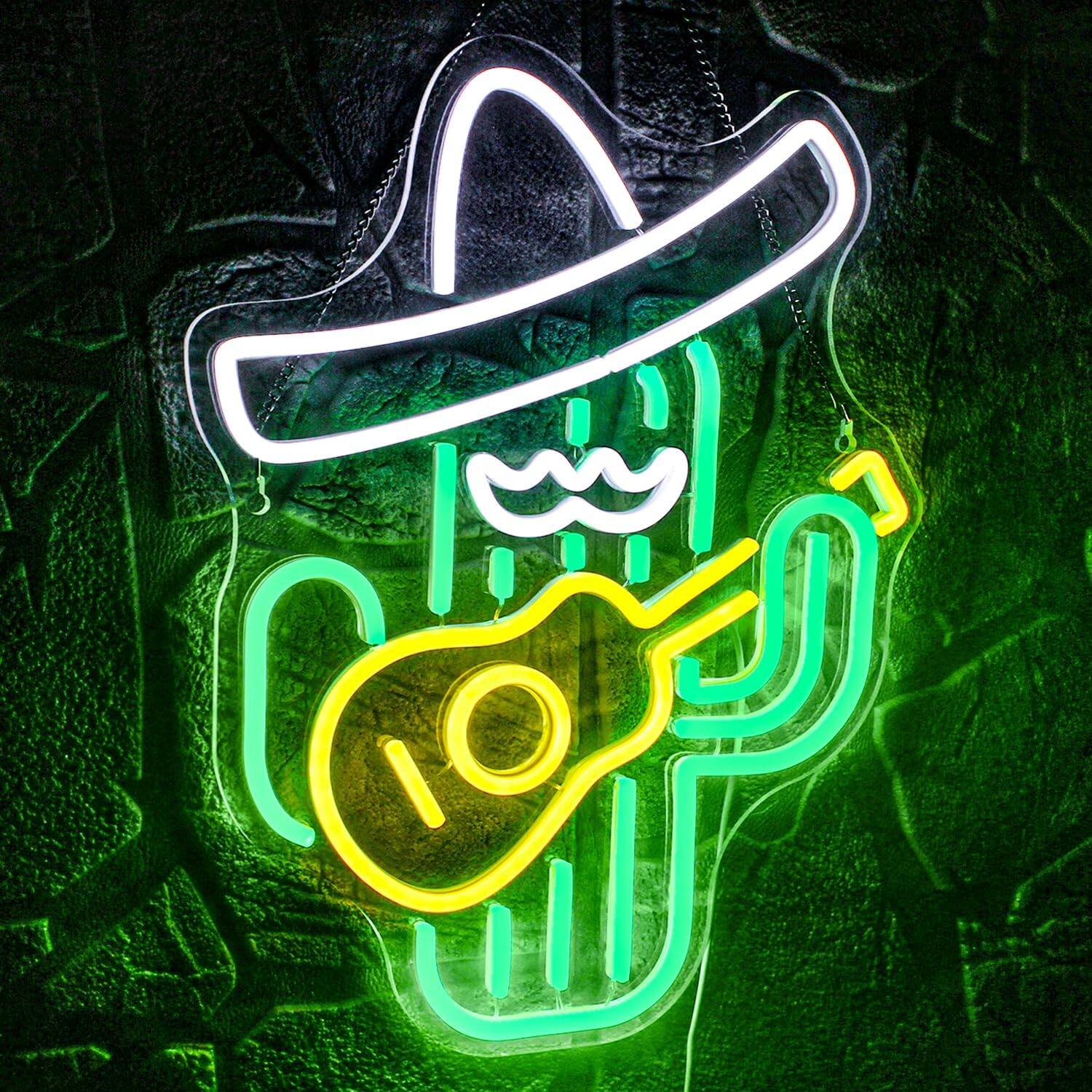 Auledio Cactus Neon Sign Cowboy Hat LED Signs Green Led Neon Signs for ...