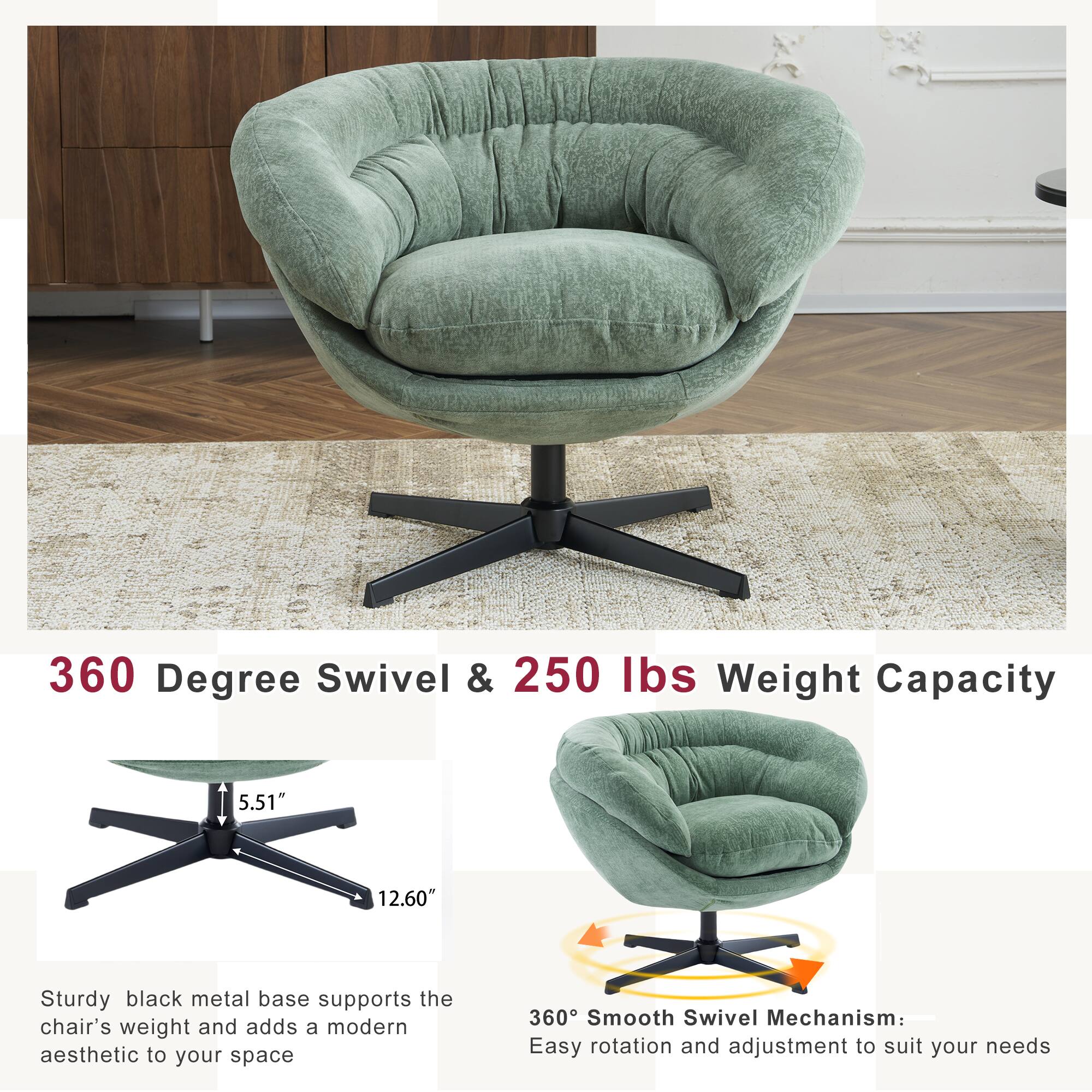 APRILSOUL Modern Chenille Office Chair 360 Swivel Living Room Bedroom ...