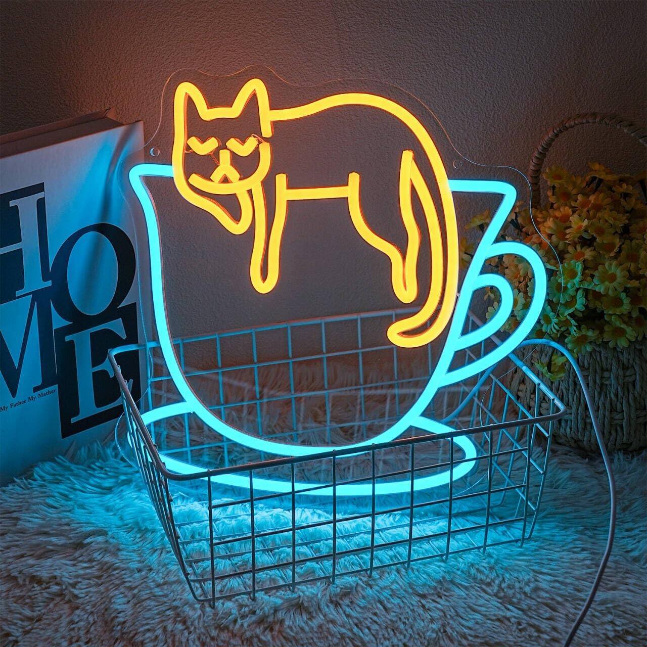 Auledio Coffee Cat Neon Sign for Wall Decor,Dimmable Coffee Cat Neon ...