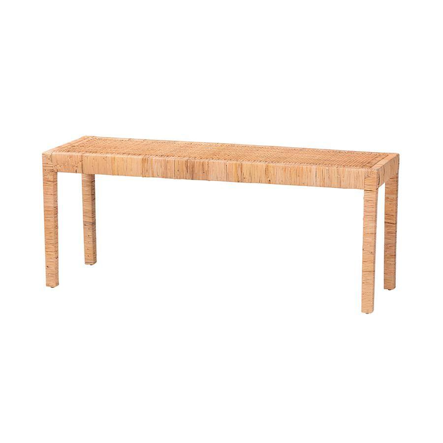 bali & pari Bohemian Natural Rattan and Mahogany Wood Long Accent Bench ...