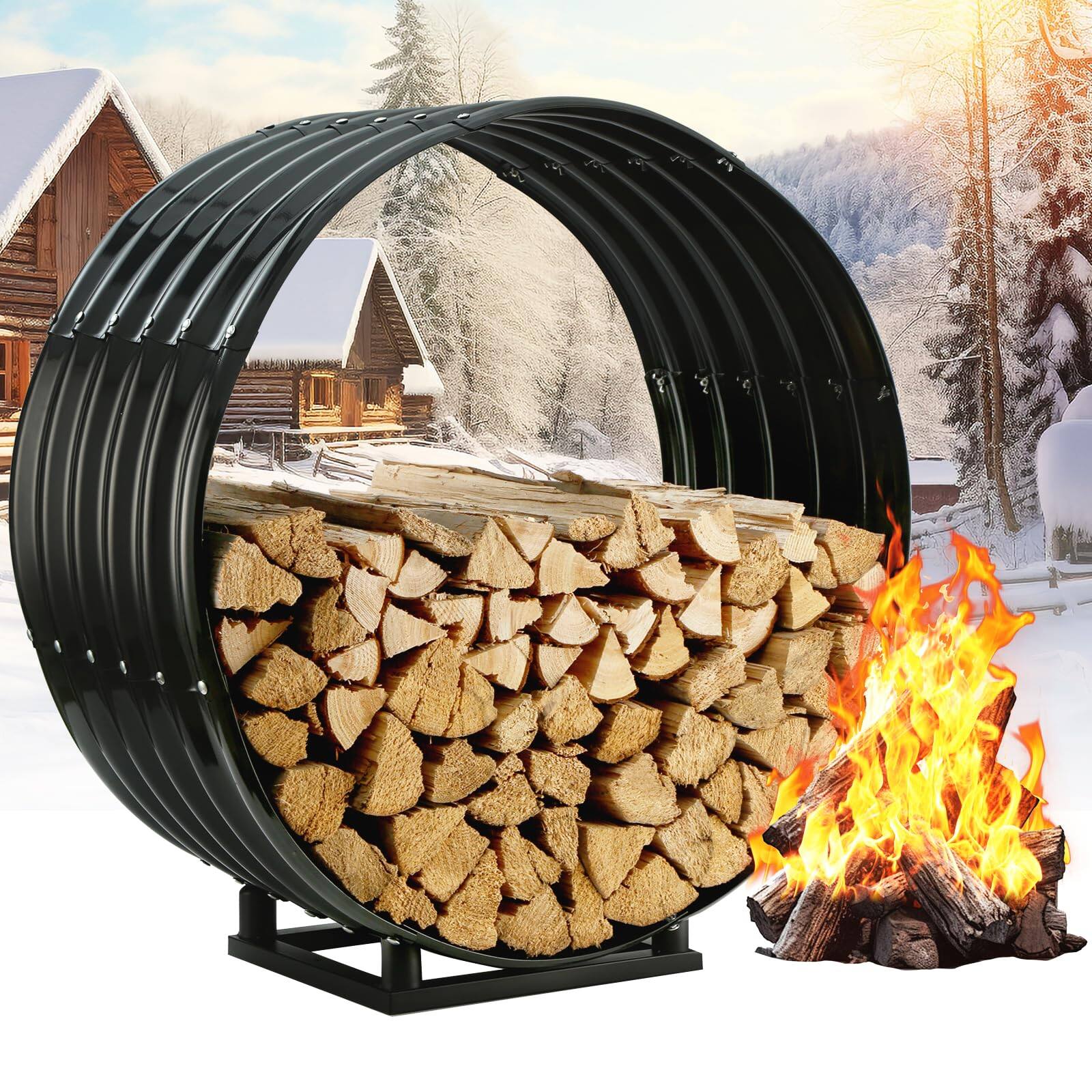 JETRANSPORT 32in Firewood Rack Hoop Outdoor Indoor 500lbs Load Capacity ...