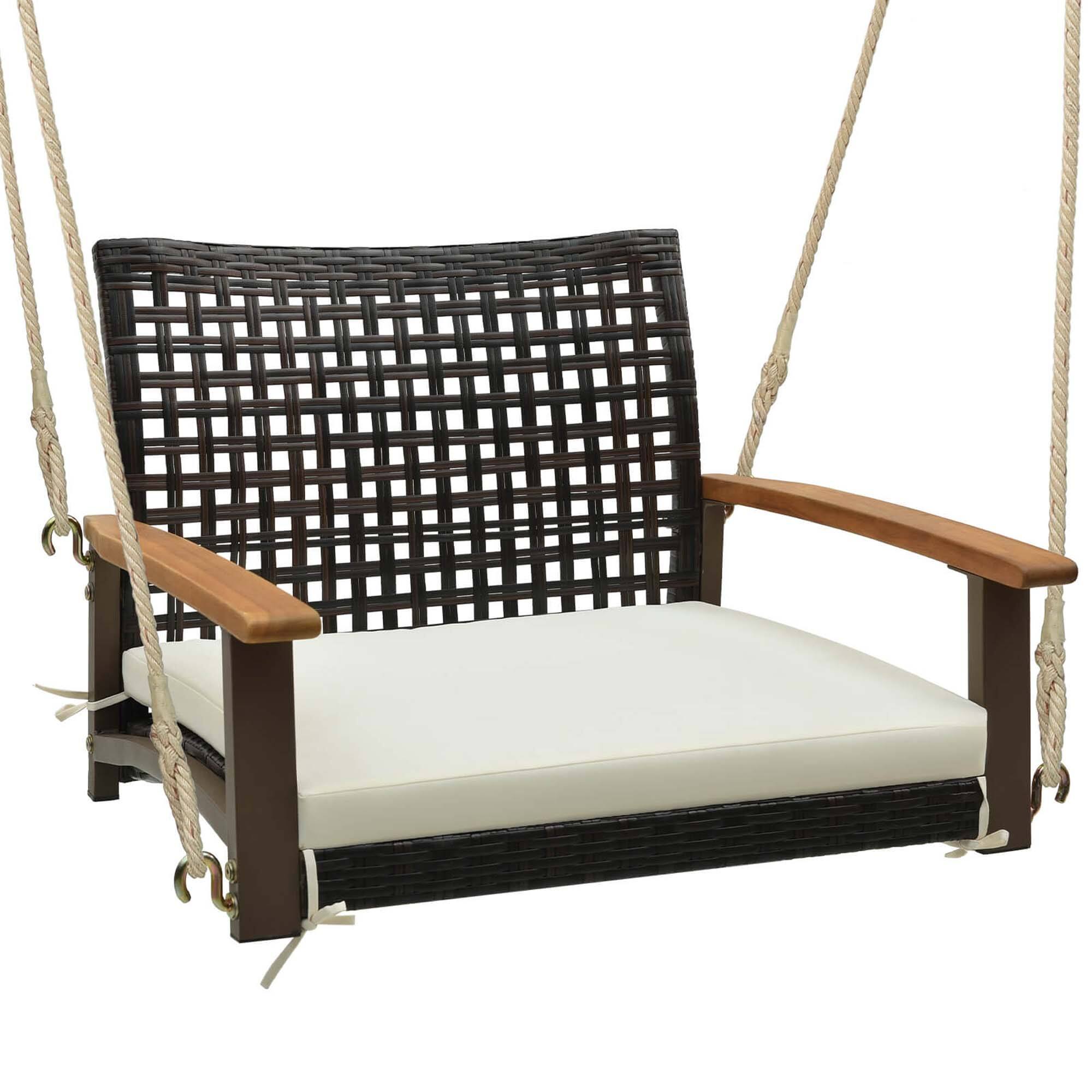 Costway Outdoor Single Swing Chair Bench 1 Person Rattan Porch Swing ...