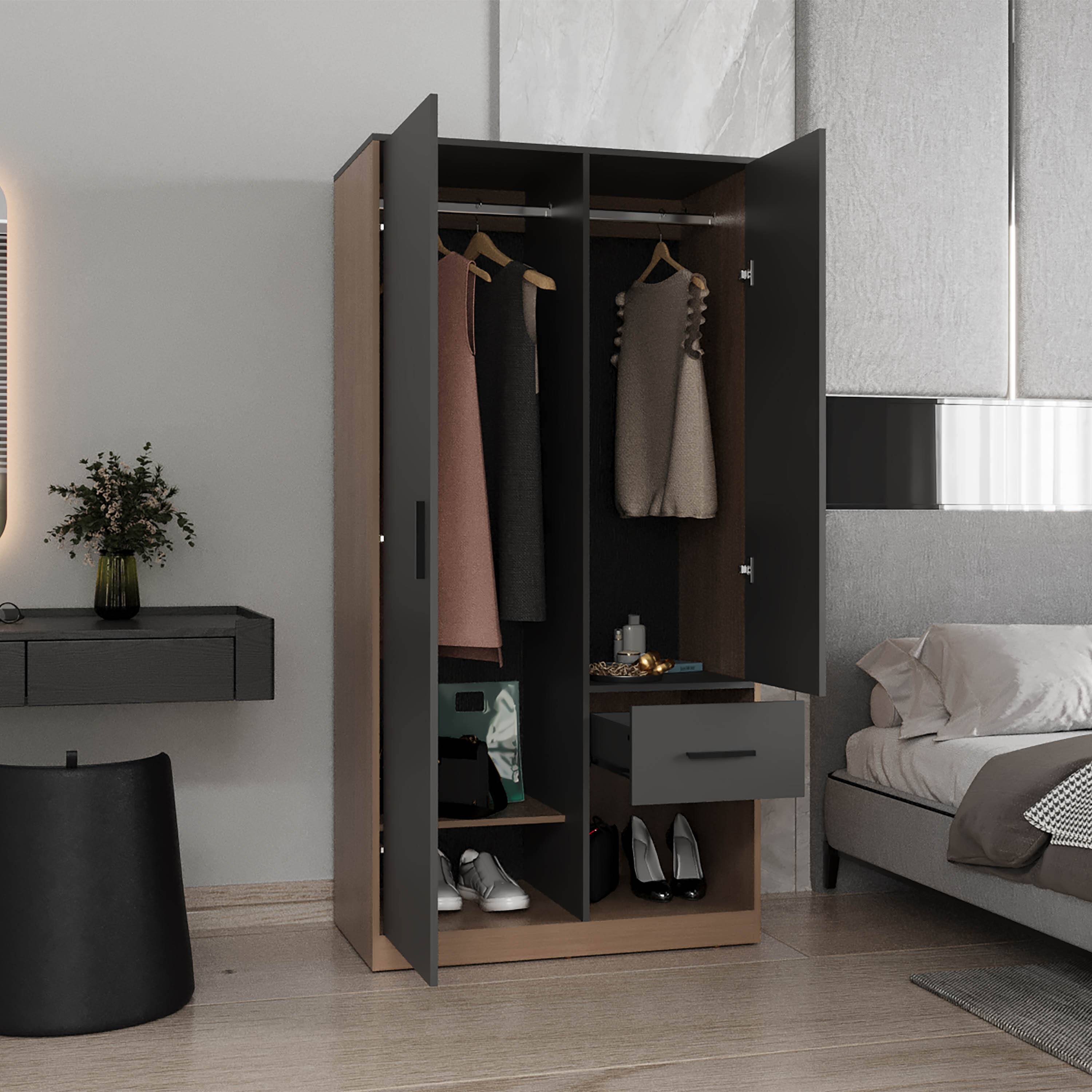 TinyHomie Matt Gray Natural Oak Alder 2 Door 1 Drawer Armoire 2 ...