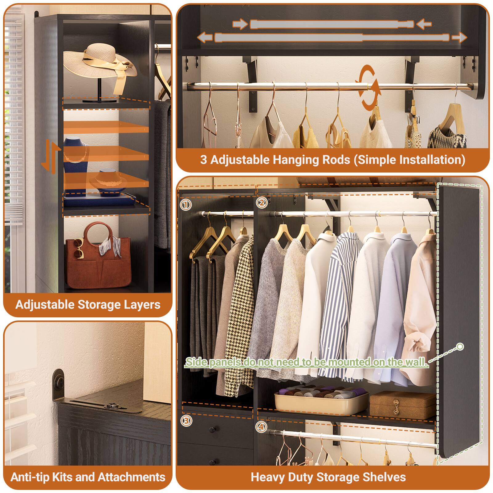Aheaplus Heavy Duty Closet Organizer with Drawers and Hanging Rods ...