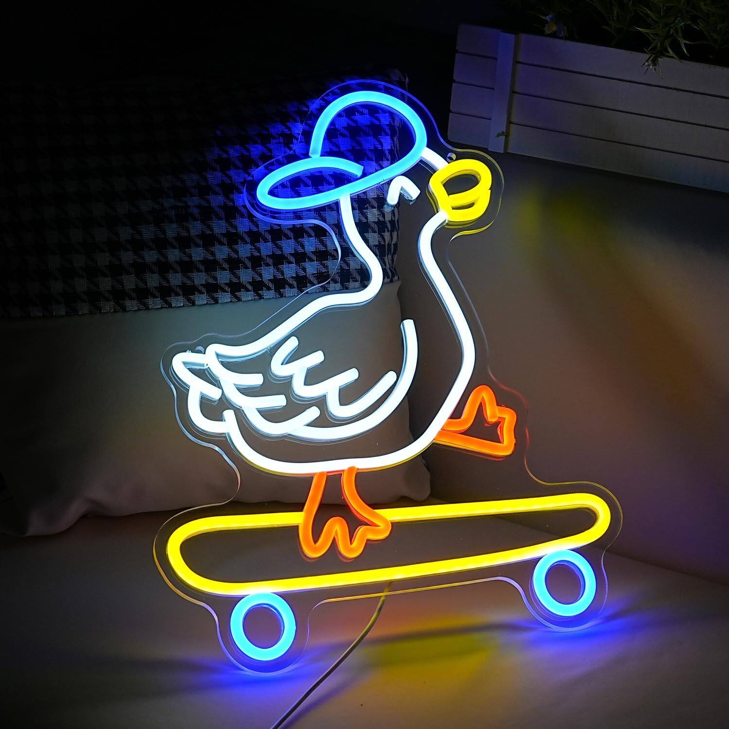Auledio Skateboard Duck Neon Sign Dimmable LED Happy Duck Neon Light ...