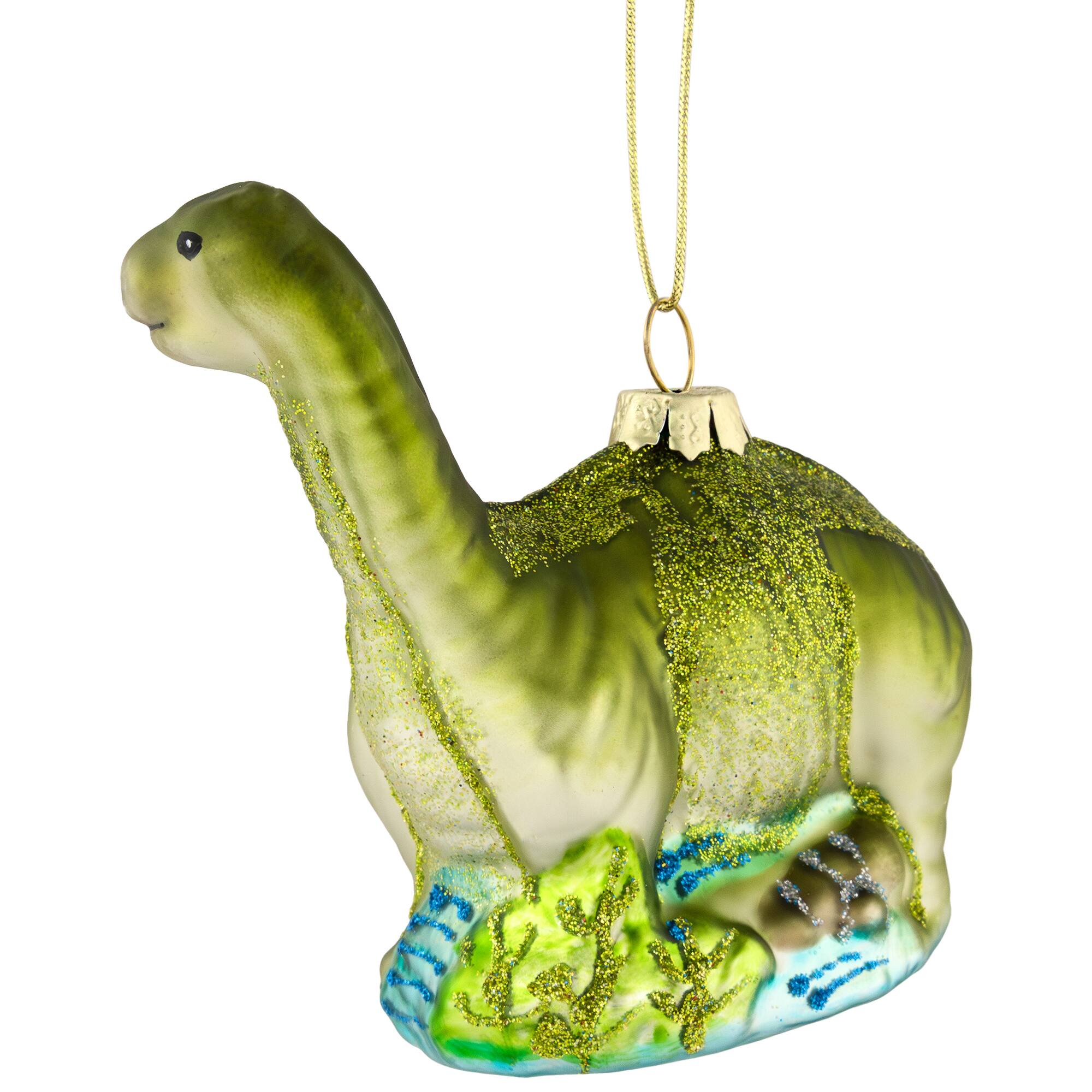 Northlight 4" Glittered Brontosaurus Dinosaur Glass Christmas Ornament ...