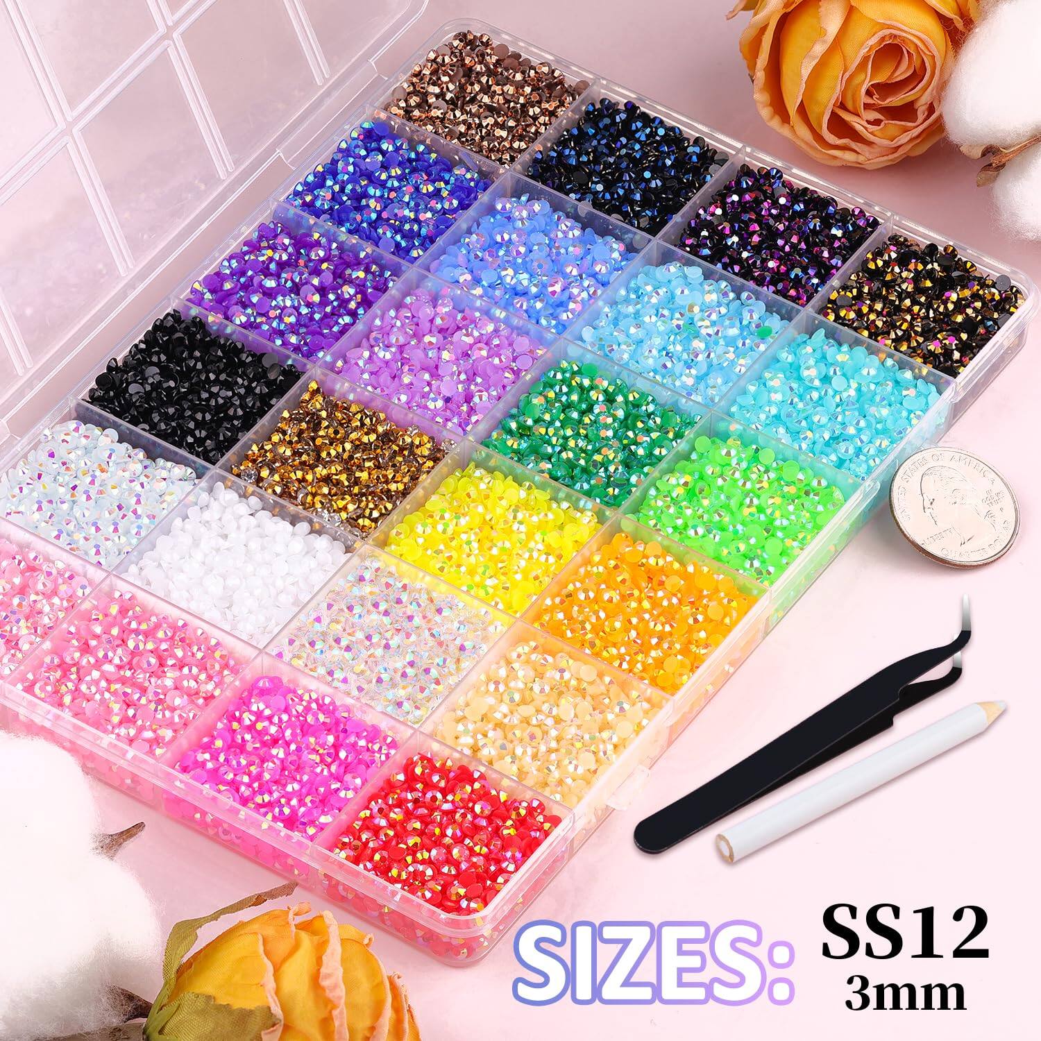 PARKER SLATER 24,000pcs 3mm mixed color resin rhinestones with tweezers ...