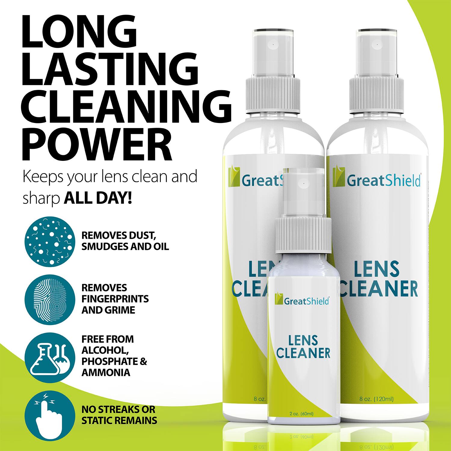GreatShield Lens Cleaner Spray Kit, 2X 8oz + 2oz Cleaning Solution+3X ...