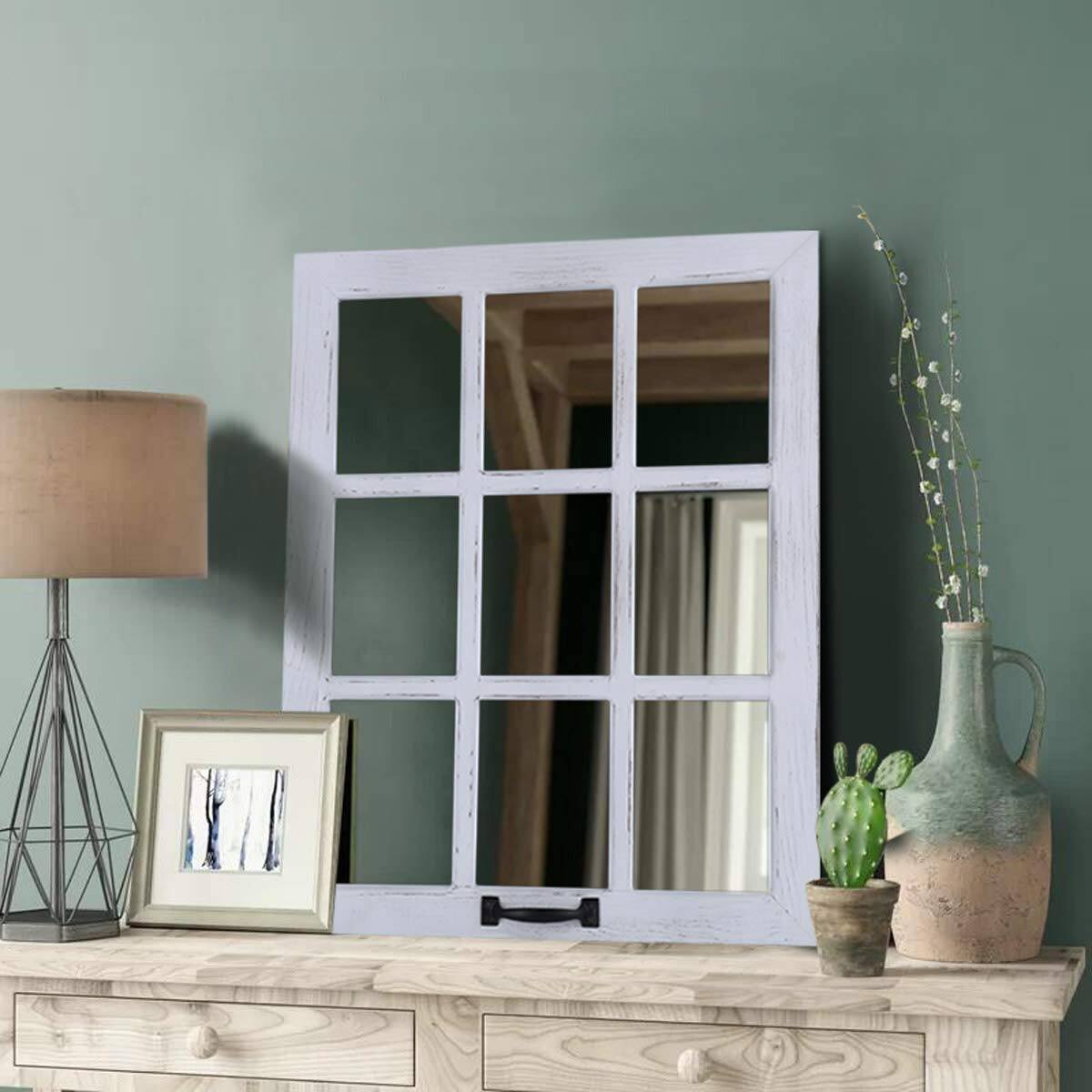 Comfort Essence Decorative Mirror distressed Wood Windowpane Mirror ...