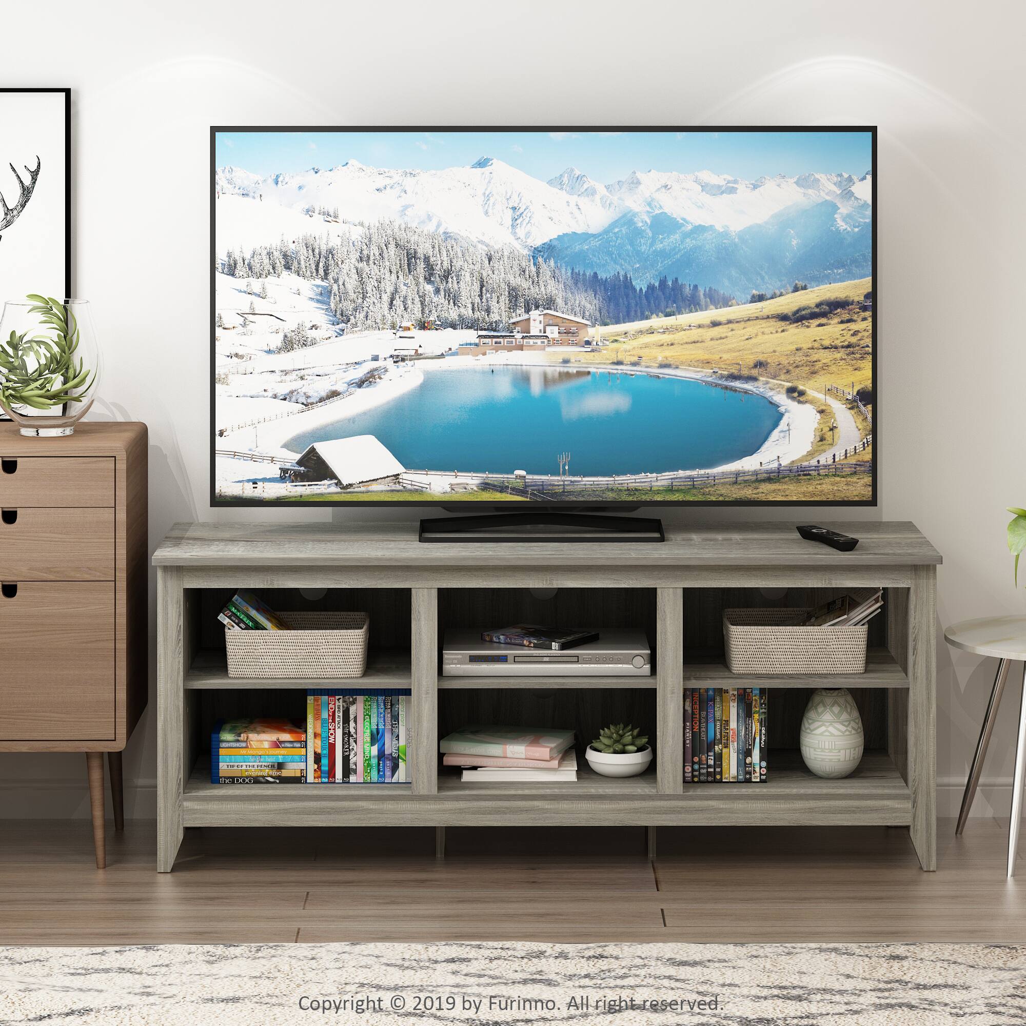 Furinno JENSEN TV Stand, TV Entertainment Center with Shelves, TV ...