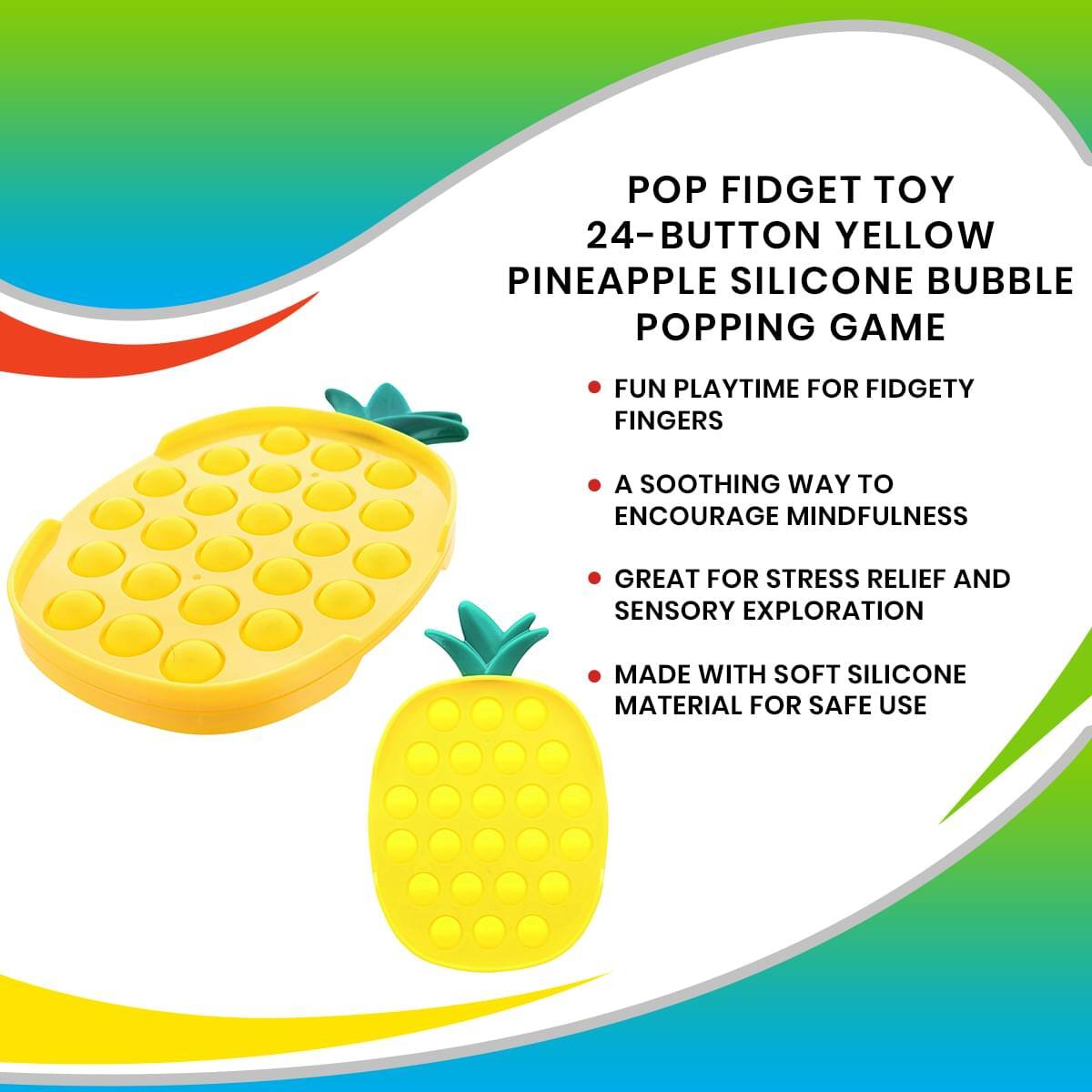 Toynk Pop Fidget Toy 24 Button Pineapple Silicone Bubble Popping Game ...