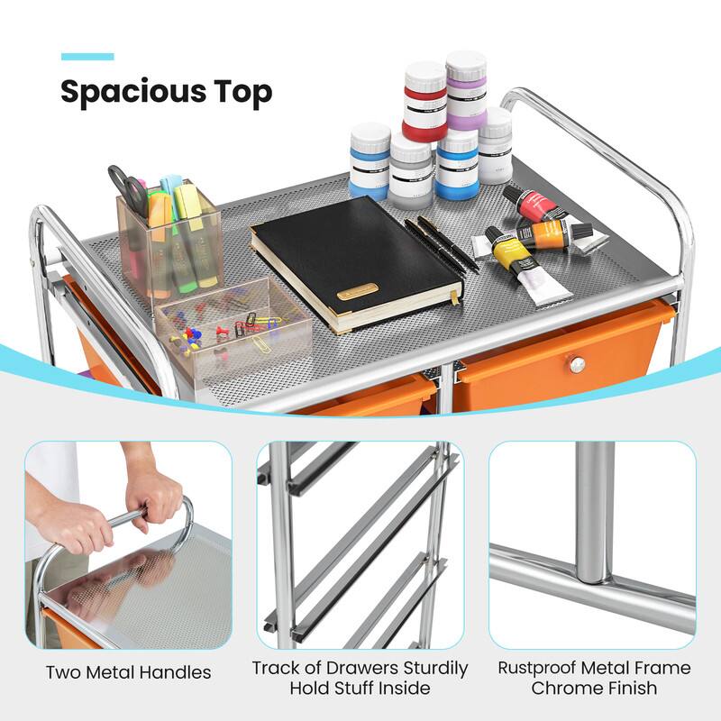 WELLFOR 10 Drawer Utility Rolling Storage Cart with Metal Tabletop ...