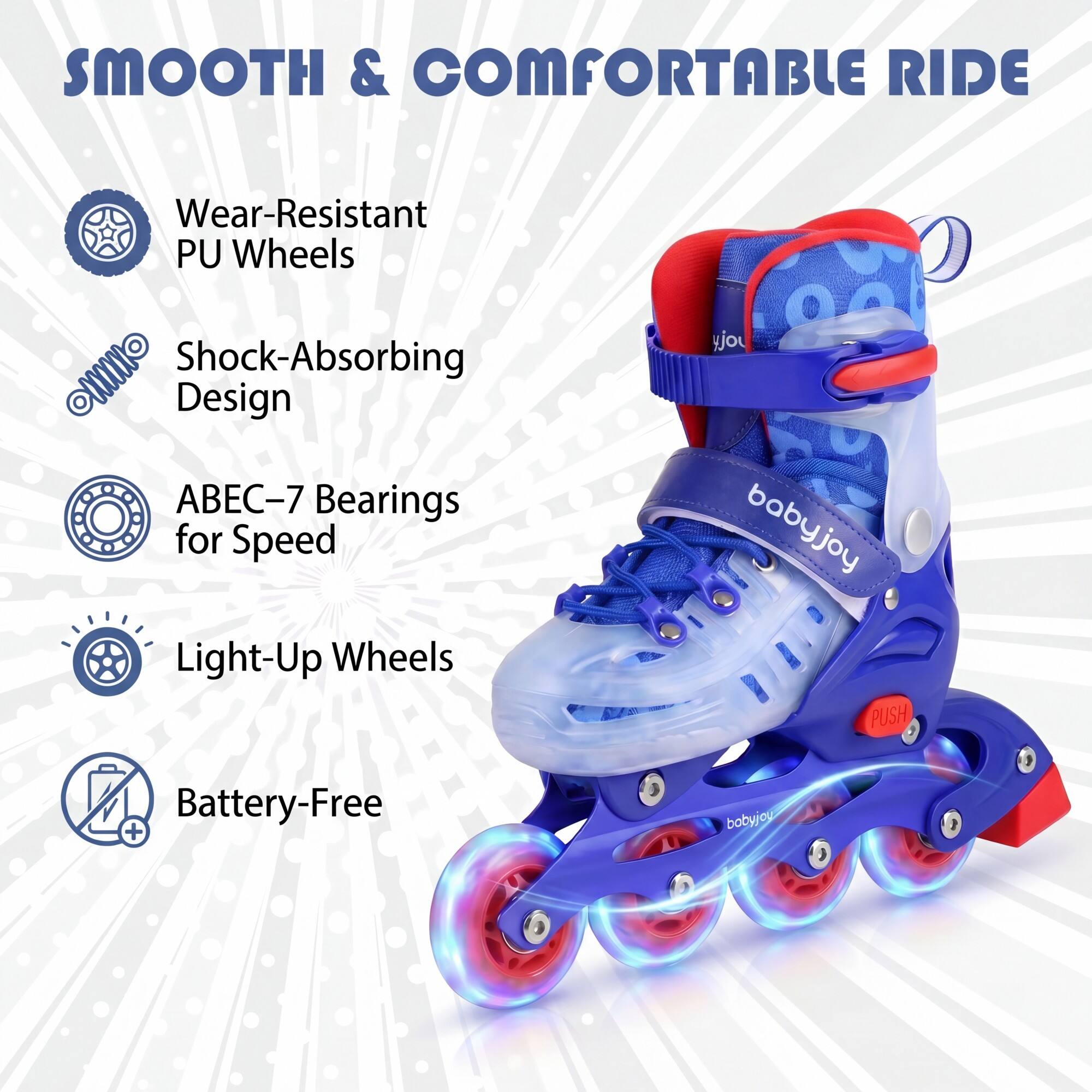Costway Kids Inline Skates for Boys Girls Ages 7 9, Adjustable 4 Sizes ...