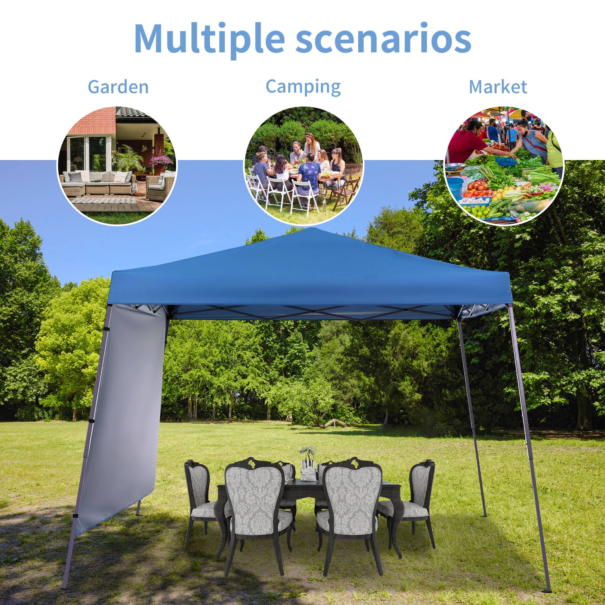 Ainfox Slant leg 10x10ft Pop Up Canopy with 1 Side Wall Sky Blue ...