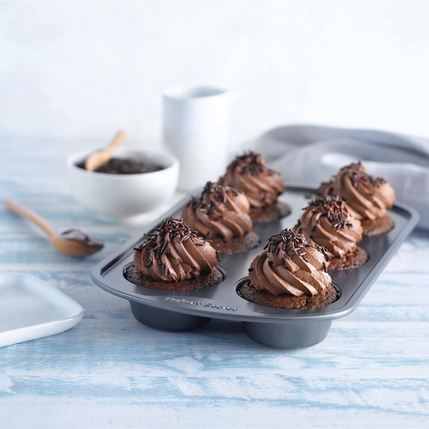 Baker's Secret 2pcs 12cup Muffin Pan Cupcake Nonstick Pan The Classic Collection Dark Gray ...