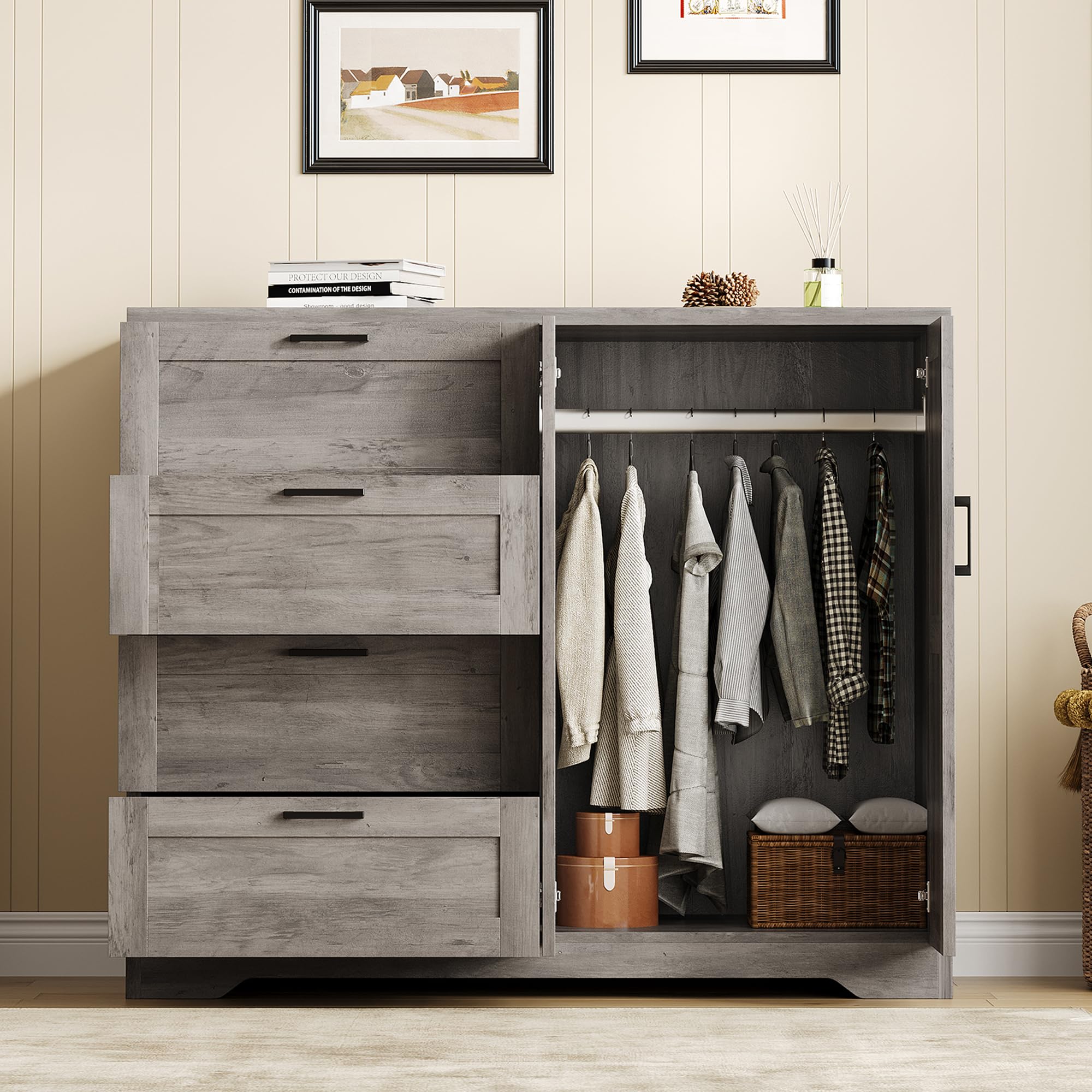 Empire DigiLabs 43 3'' H Armoire Wardrobe Closet With 4 Drawers And 2 Doors Hanging Rod ...