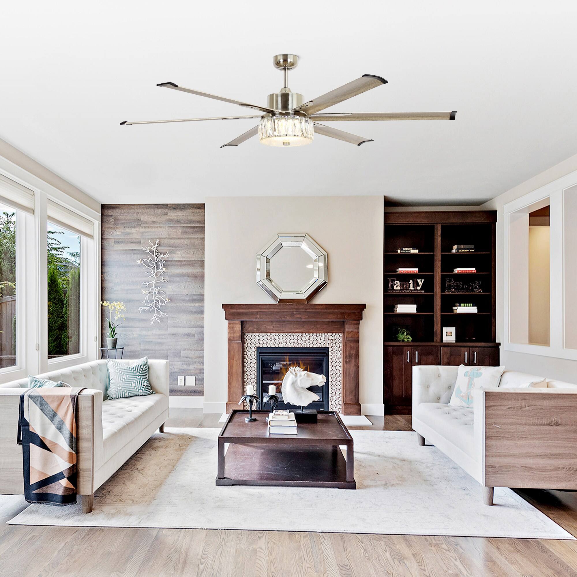 Parrot Uncle 65" Modern Silver LED Ceiling Fan with Remote Control and ...