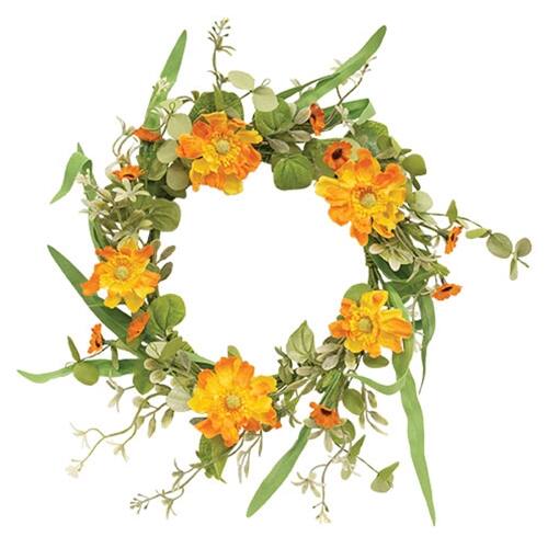 BreeBe Dawn Chrysanthemum & Daisy Candle Ring 6.5" Orange, Green ...