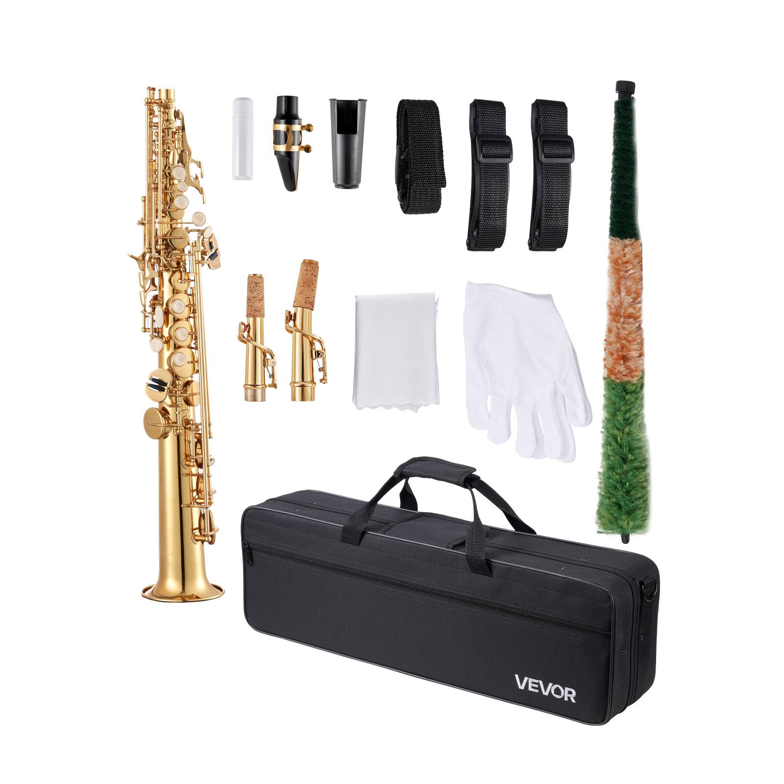 VEVOR Straight Soprano Saxophone, B Flat, Brass Saxophone Beginner Kit ...