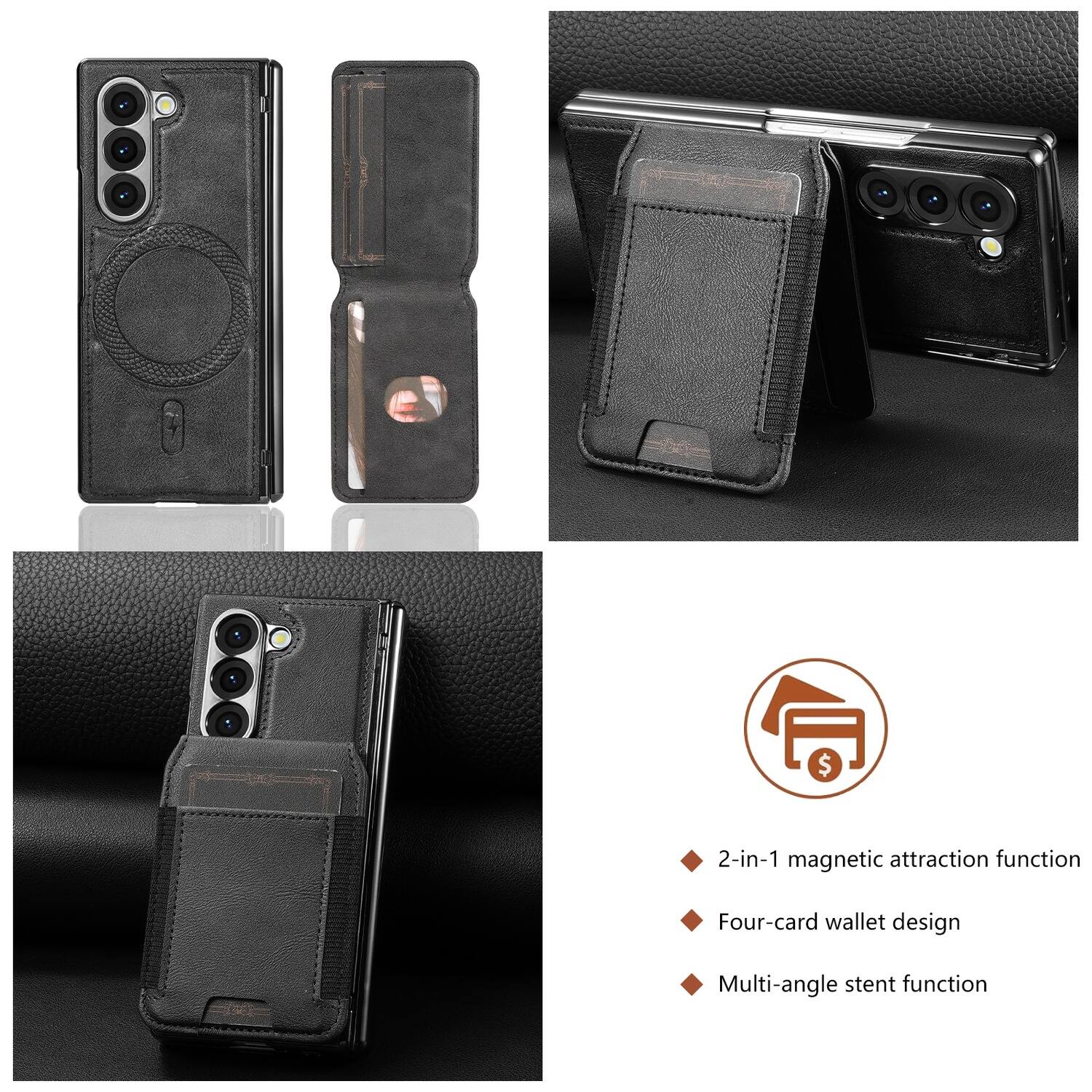 Dteck Magnetic Wallet Case for Samsung Galaxy Z Fold6,Vintage Matte PU ...