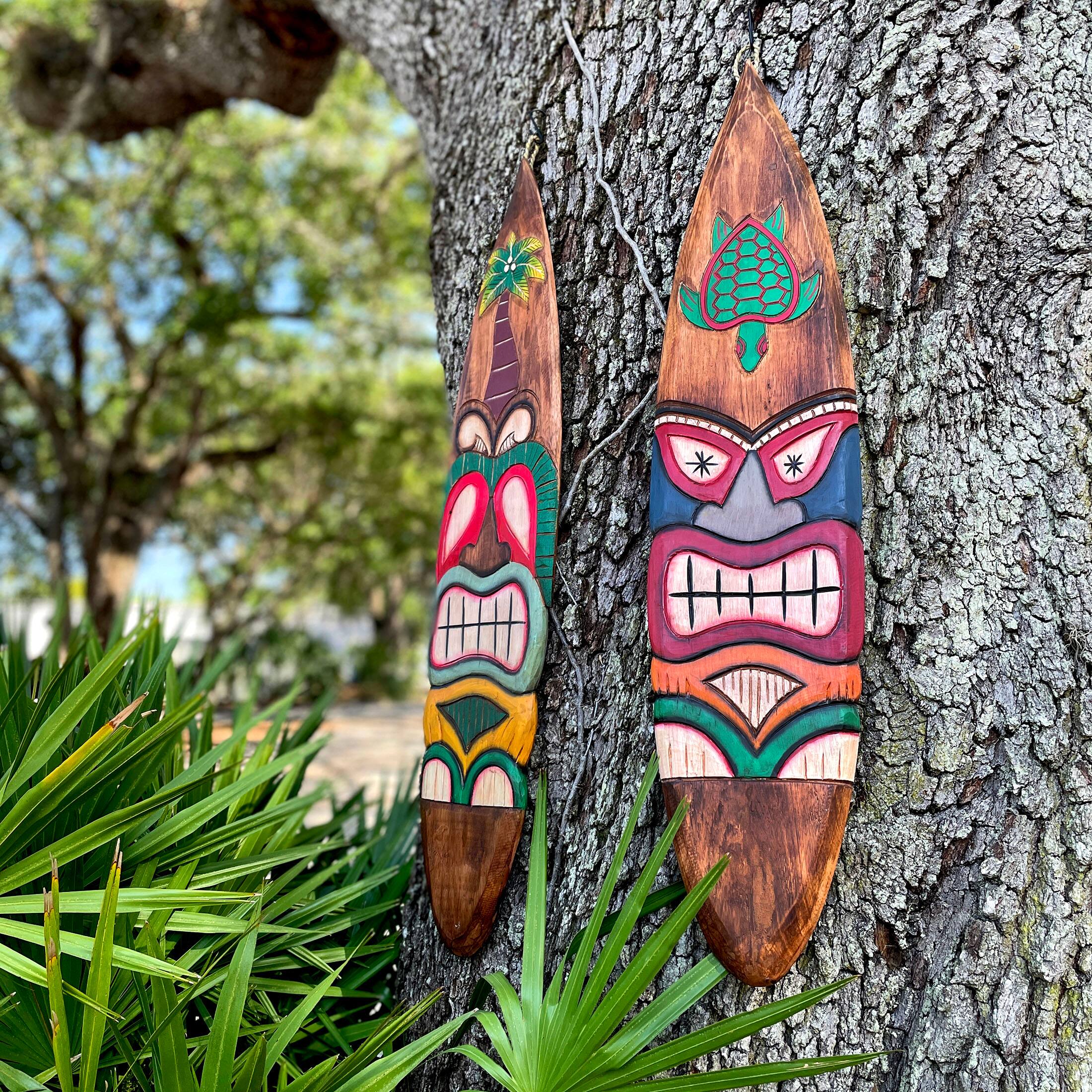 Chesapeake Bay Set of 2 Tiki Surfboard Wall Decor 39" Sea Turtle Palm ...