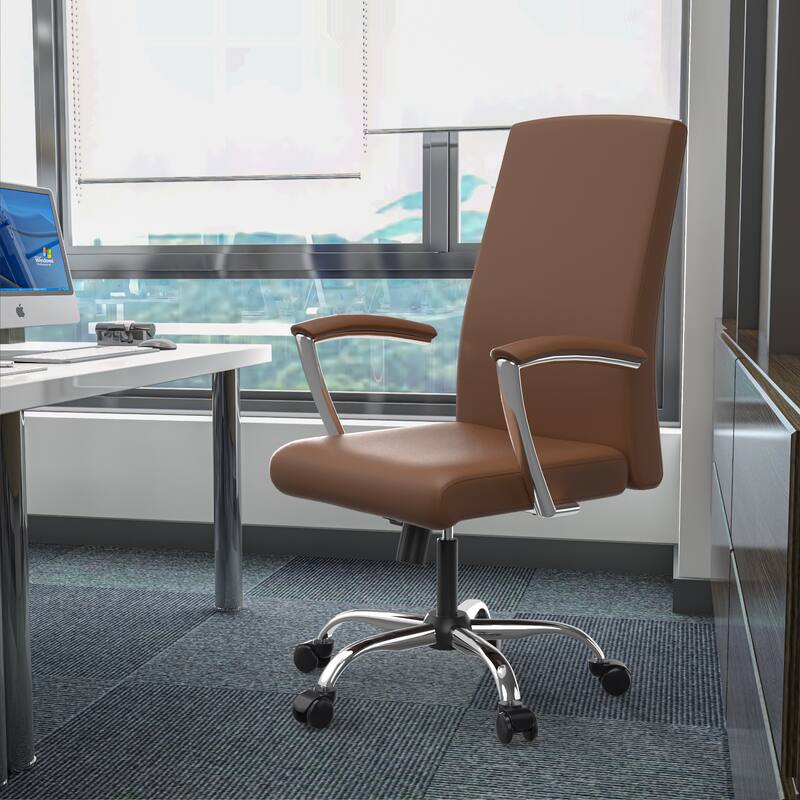 LeisureMod Evander Modern Office Chair with Faux Leather, Aluminum ...