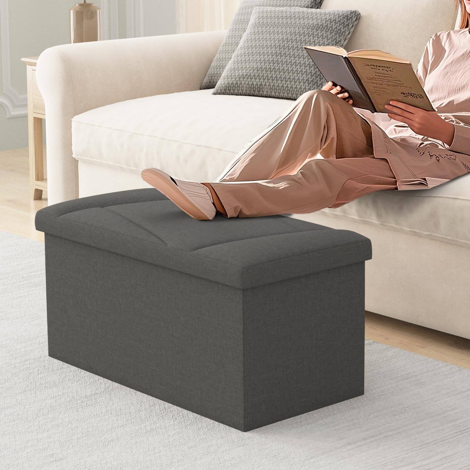 JETRANSPORT Folding Storage Ottoman Bench 30 Inches End Of Bed For ...