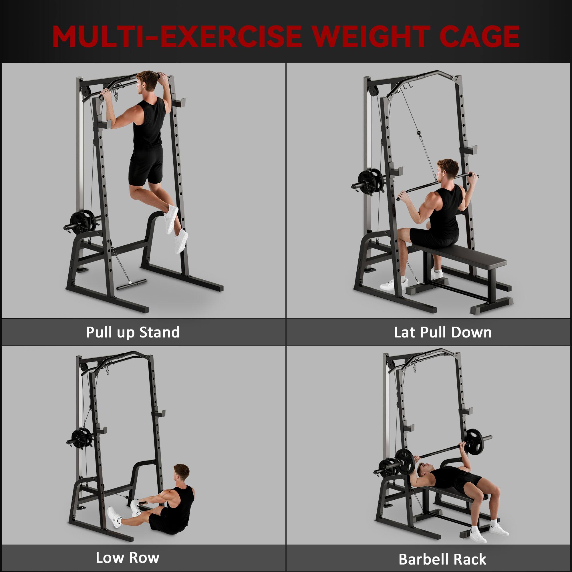 Soozier Power Cage, Multi Functional Power Rack with Cable Pulley ...