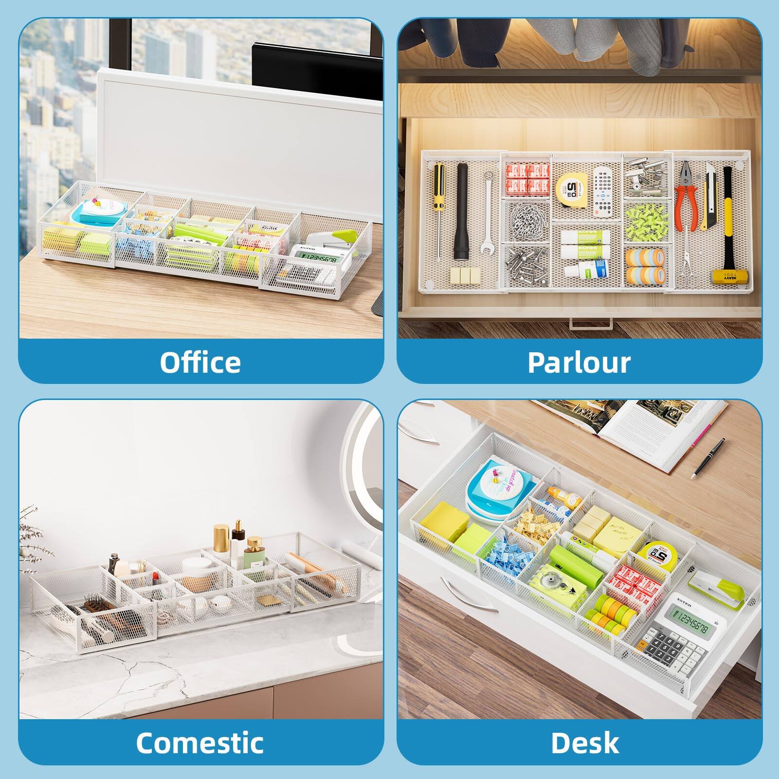 Paradigms Interiors Expandable Desk Drawer Organizer Mesh Tray With 10 ...