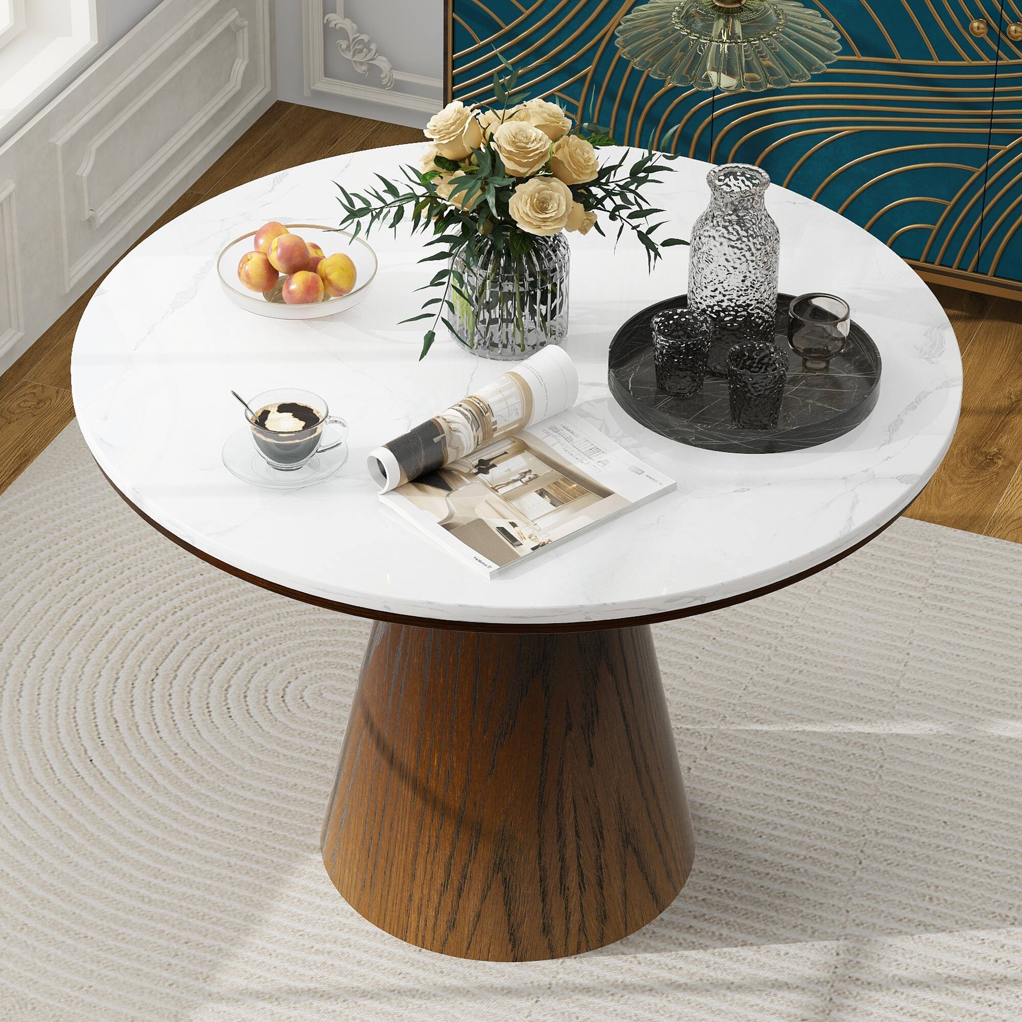 Tiramisubest Retro Round Dining Table Minimalist Elegant Table for ...