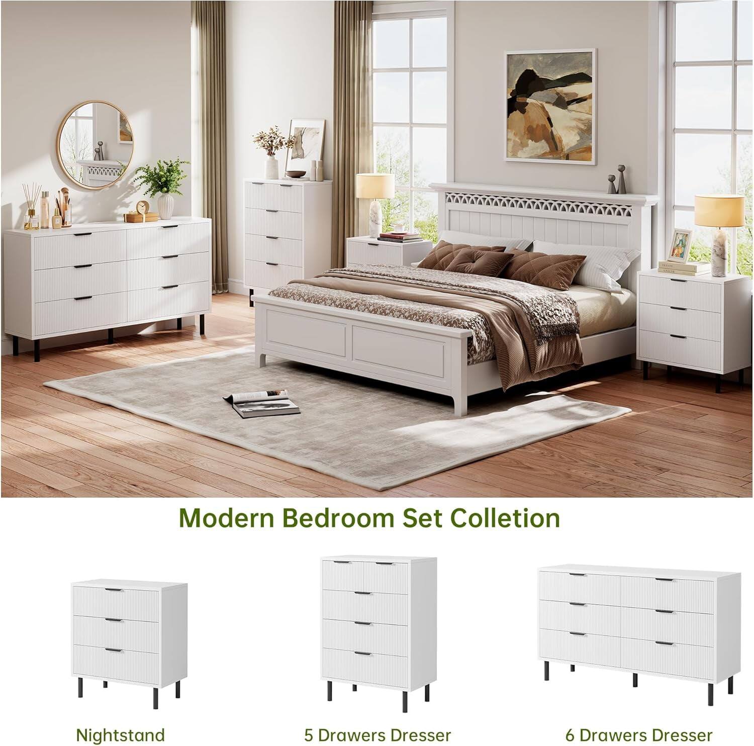 GARVEE Modern 6 Drawer Dresser for Bedroom, Wooden Clothes Storage ...