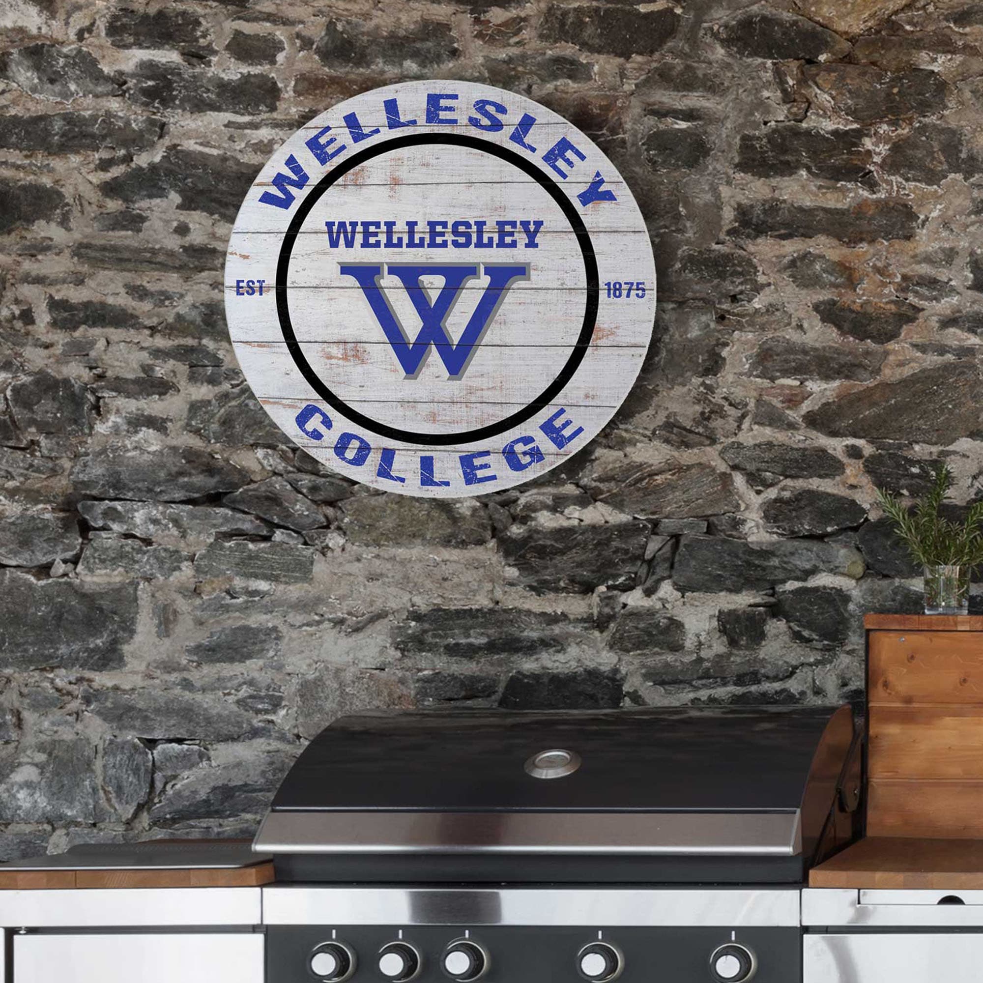 Jardine Wellesley Blue 20'' Indoor/Outdoor Weathered Circle Sign White ...