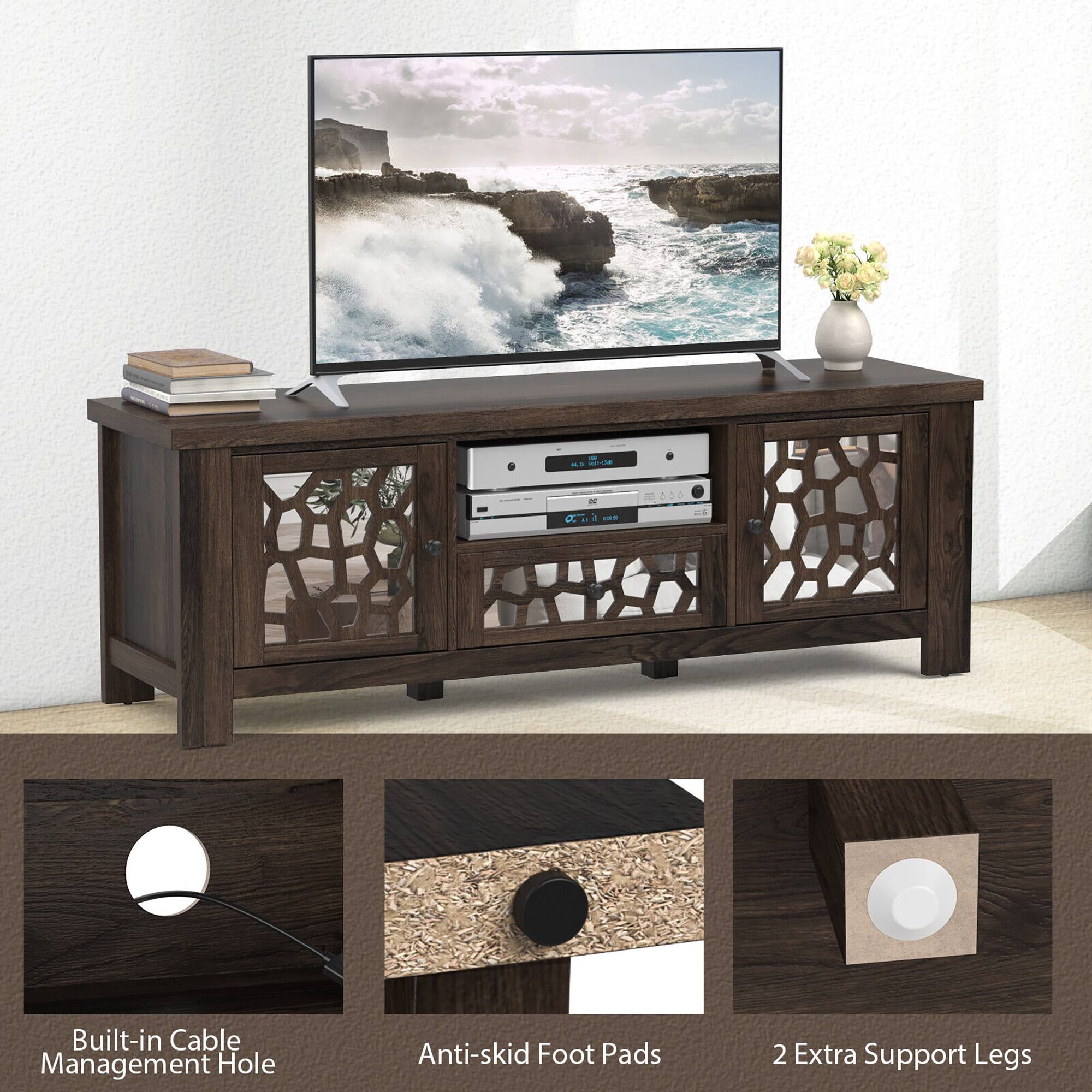 Costway 55'' Retro TV Stand Media Entertainment Center w/ Mirror Doors ...