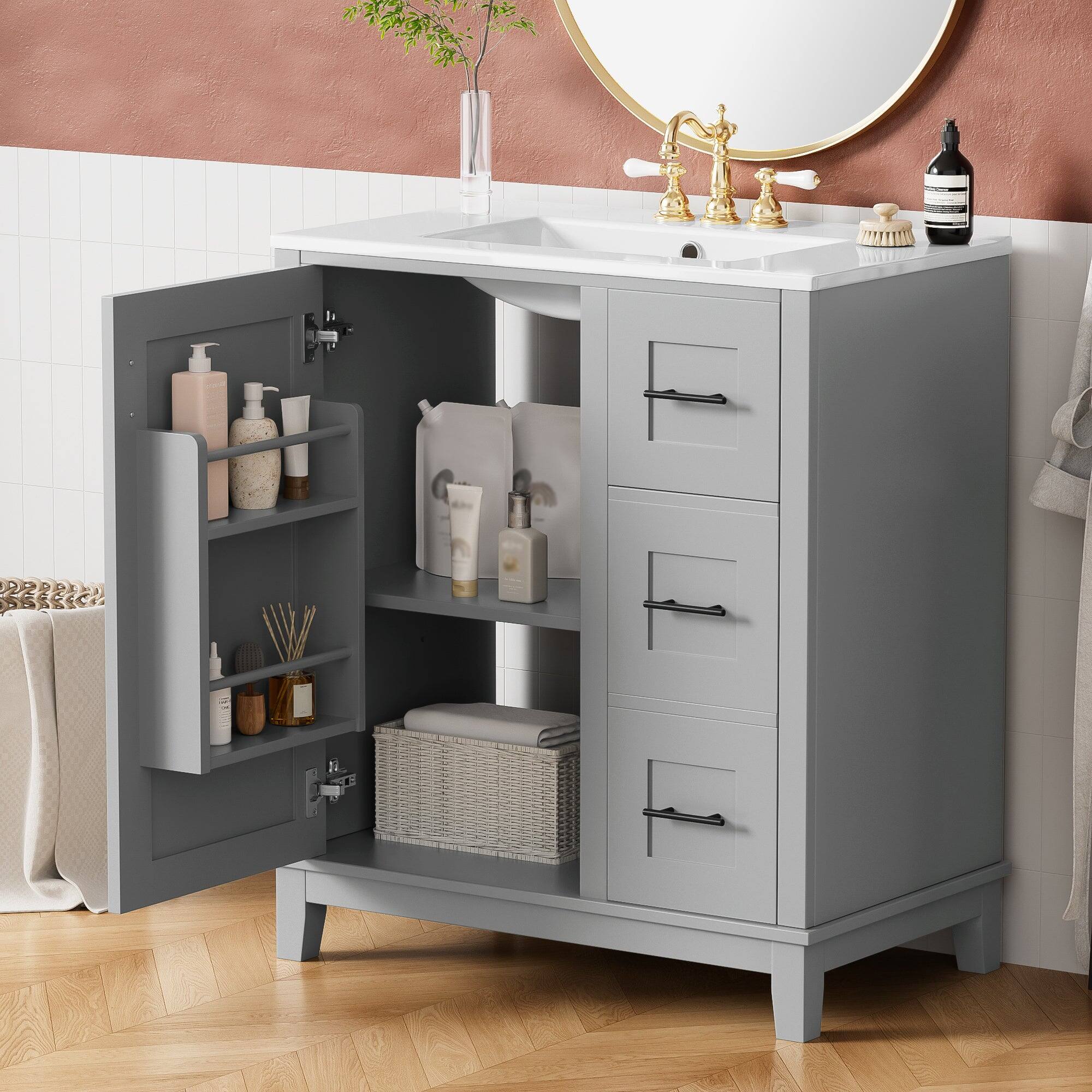 Boyel Living 30 Inch Modern Grey Bathroom Vanity with Ceramic Sink ...