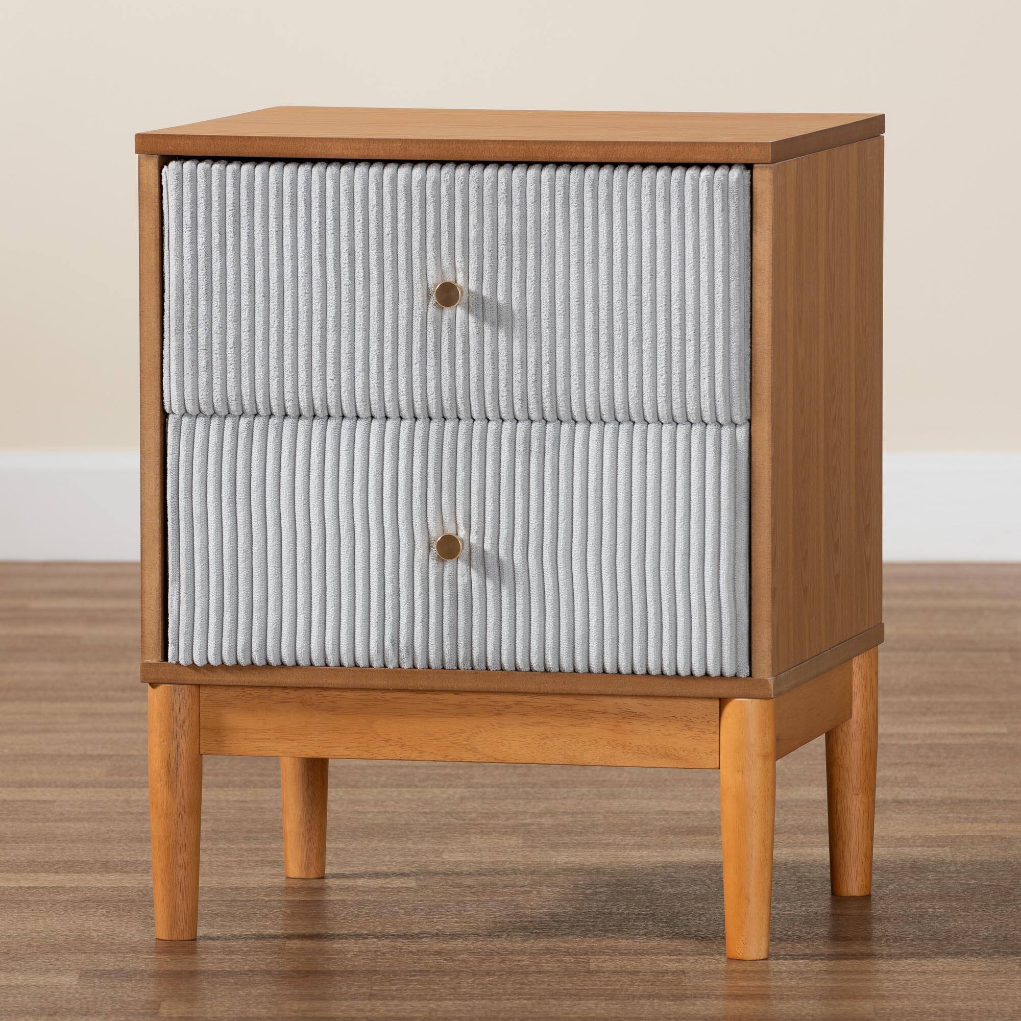 Baxton Studio Taylin Mid Century Wood 2 Drawer Nightstand Grey/Oak ...