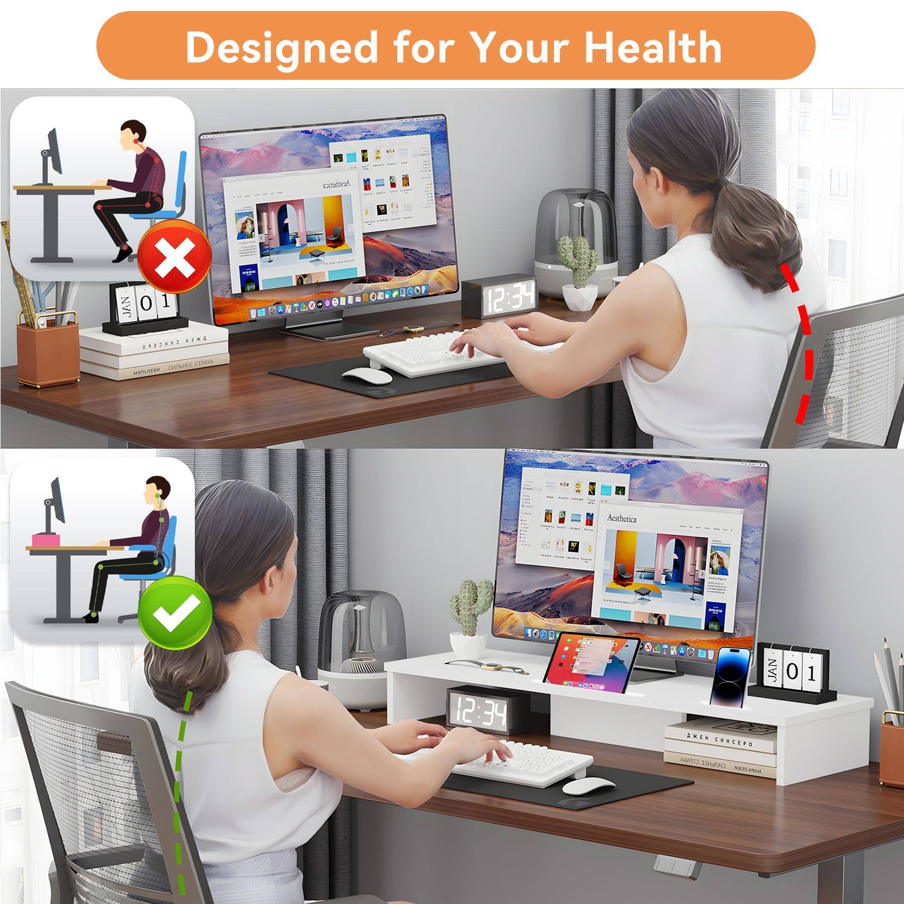 Refined Abode Design Dual Monitor Stand Riser With Phone Tablet Holder ...