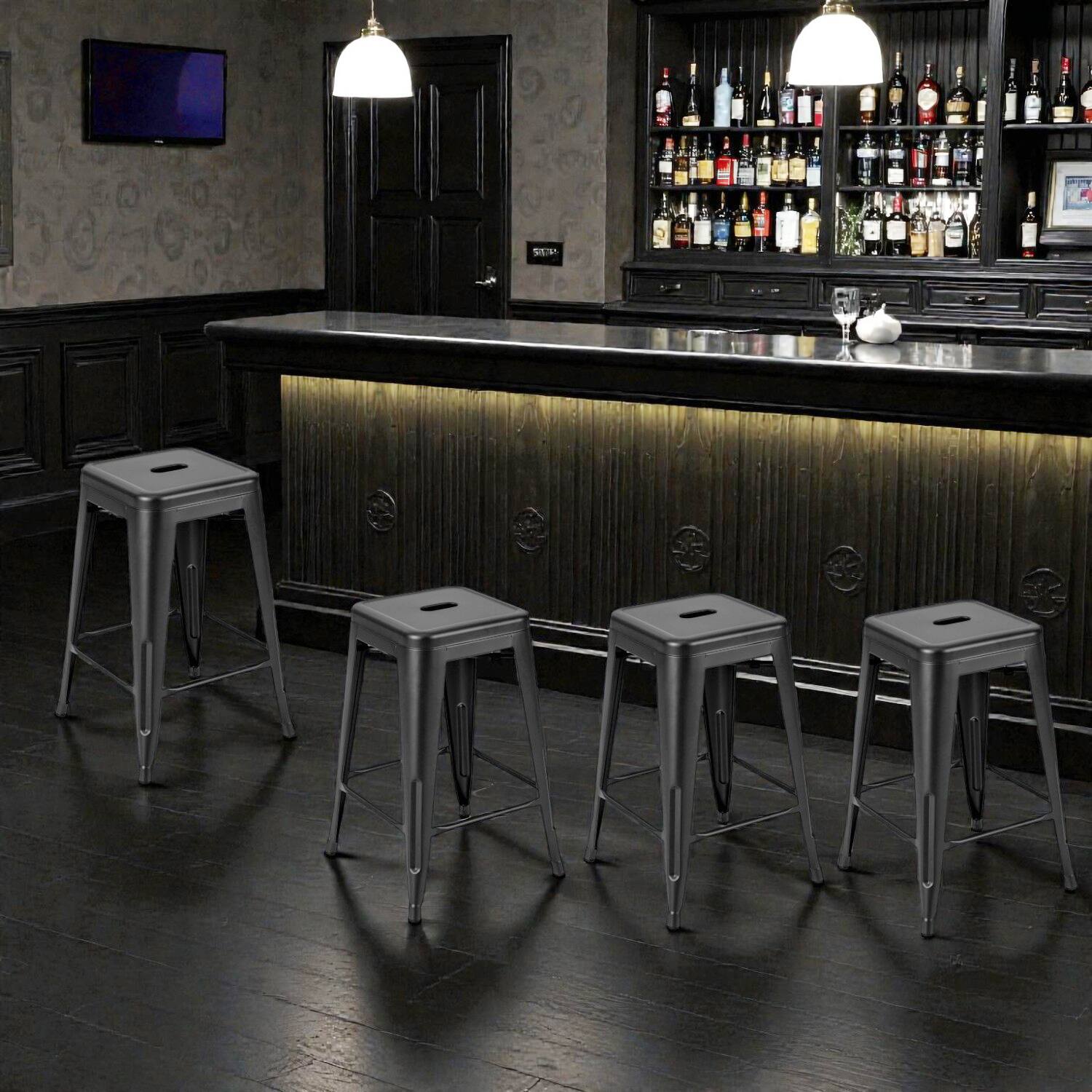 Hivvago 24 Inch Backless Metal Bar Stools for Counter Height Stackable ...