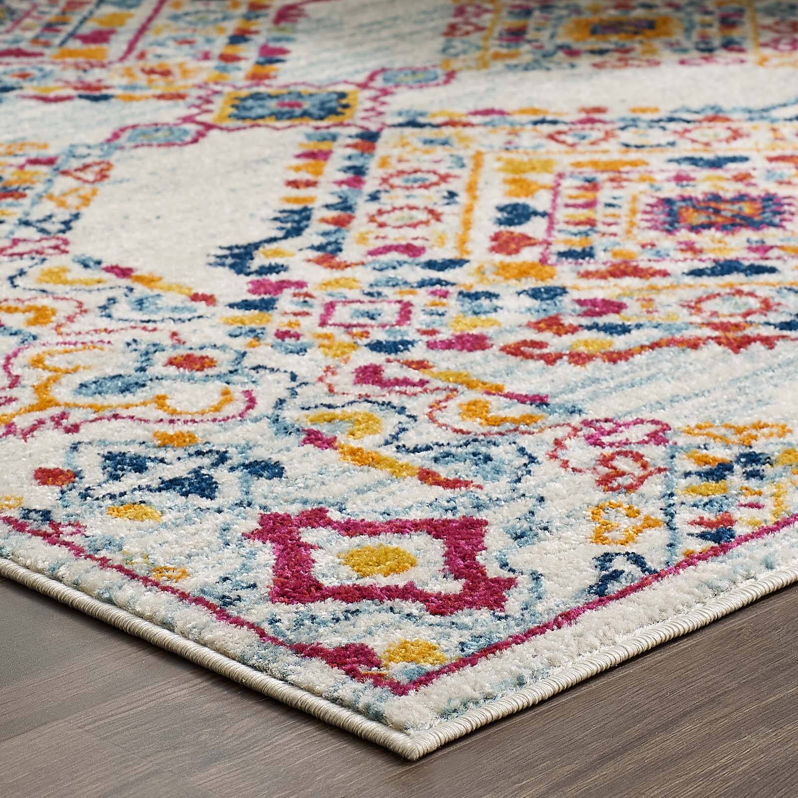 Modway Entourage Khalida Distressed Floral Lattice Area Rug Ivory Blue ...