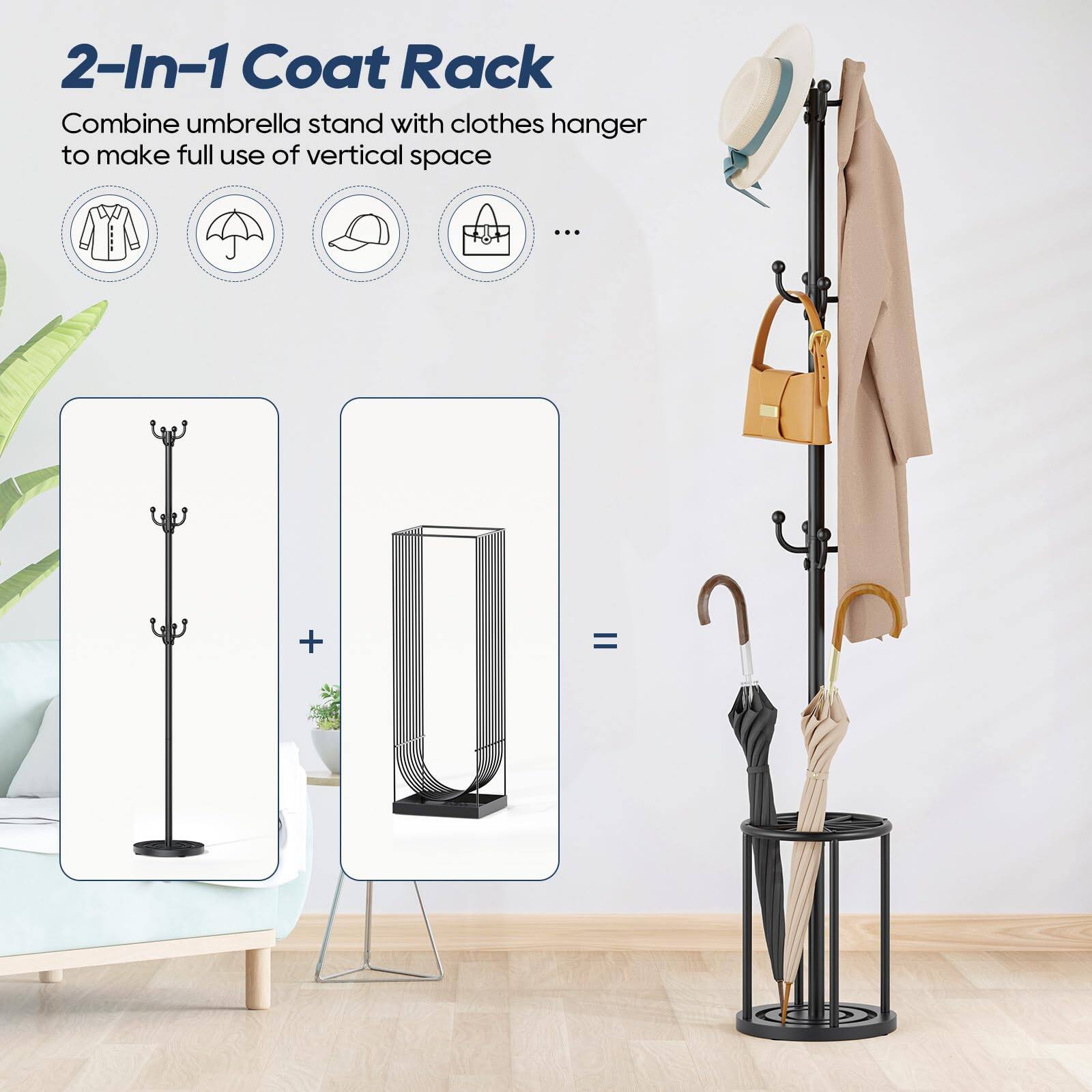 Hirose Alice Coat Rack Freestanding Black Coat Rack with Umbrella ...