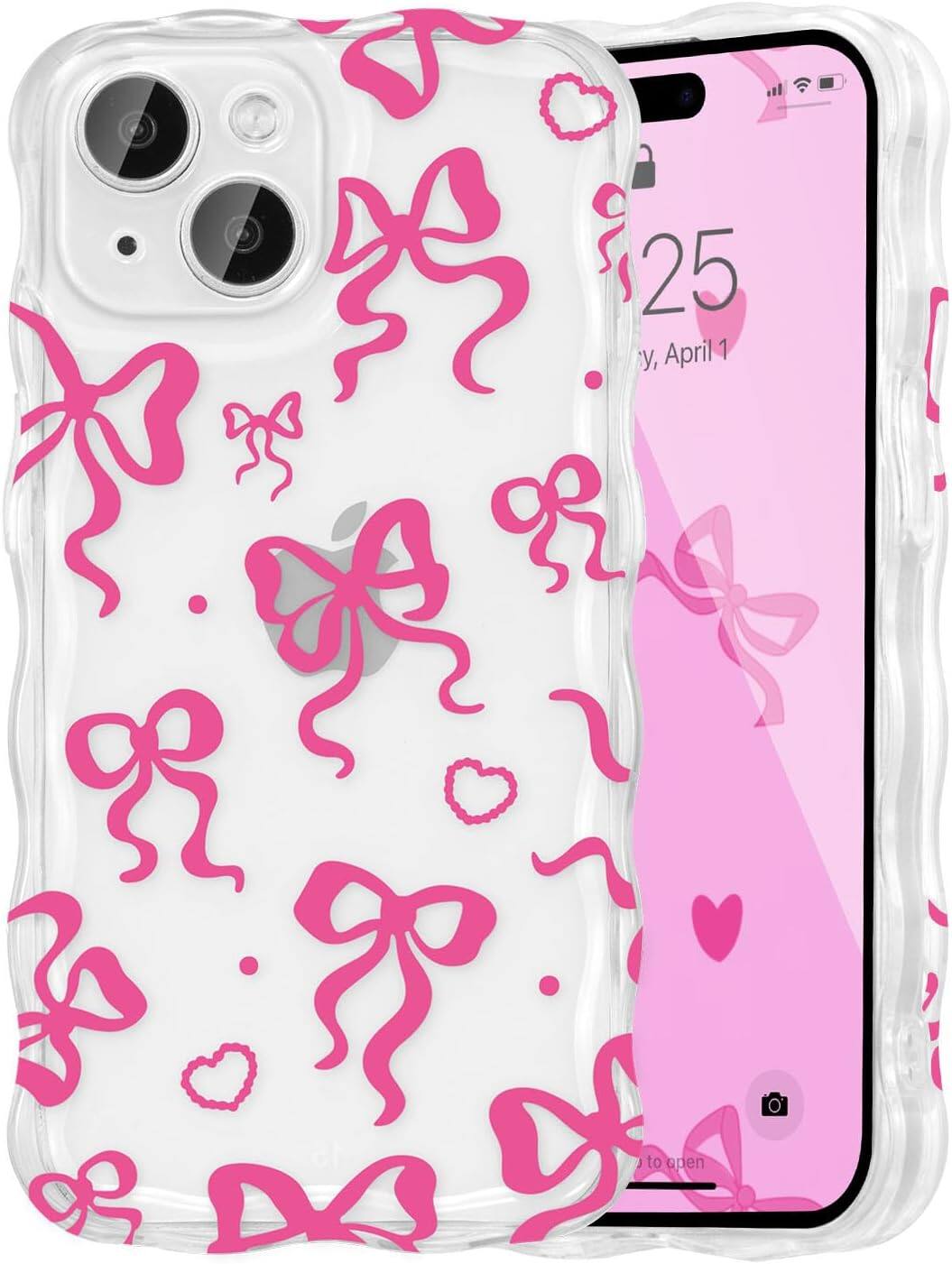 Schertz Cute Heart Bow iPhone 14 Case – Clear Soft Shell with Aesthetic ...
