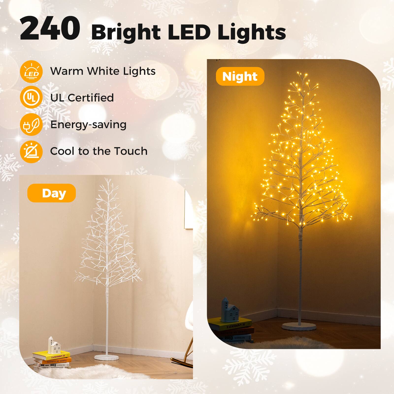 Gymax 5 FT Lighted Birch Tree w/ 240 Warm Light LED Lights Weighted ...