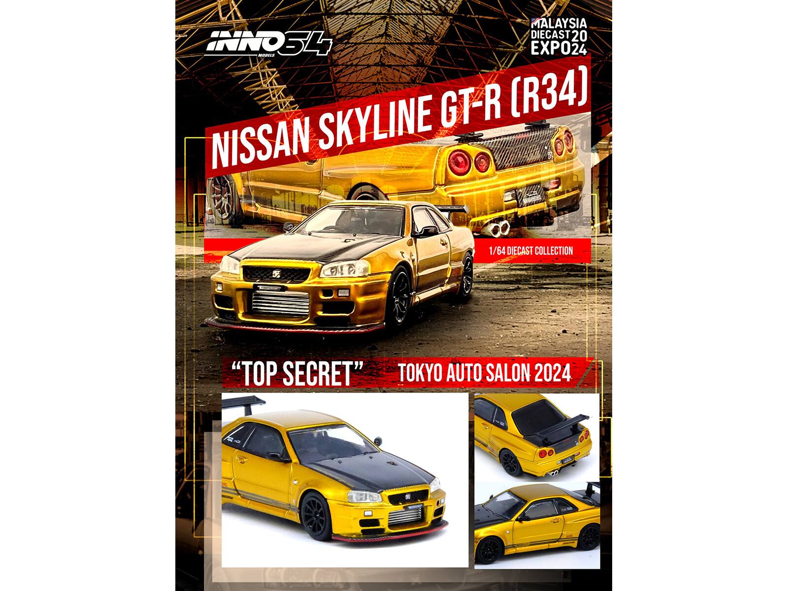 Inno Models Nissan Skyline GT R R34 Top Secret RHD Gold Metallic Carbon ...